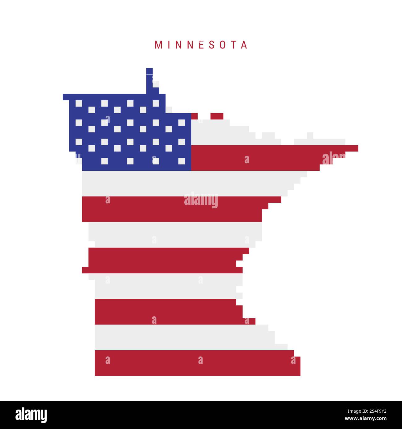 Minnesota pixel flag map icon. 8 bit pixel art map covered with ...