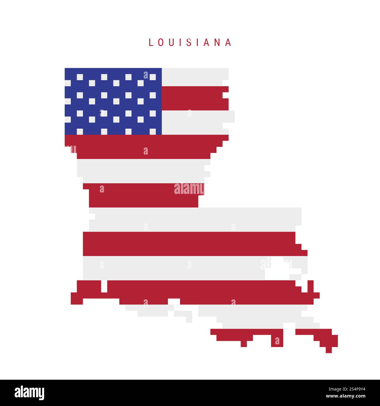 Louisiana pixel flag map icon. 8 bit pixel art map covered with ...