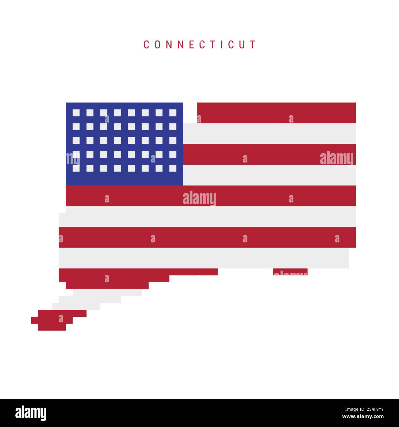Connecticut pixel flag map icon. 8 bit pixel art map covered with ...