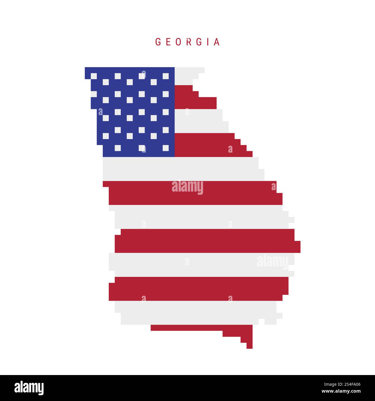 Georgia pixel flag map icon. 8 bit pixel art map covered with american ...