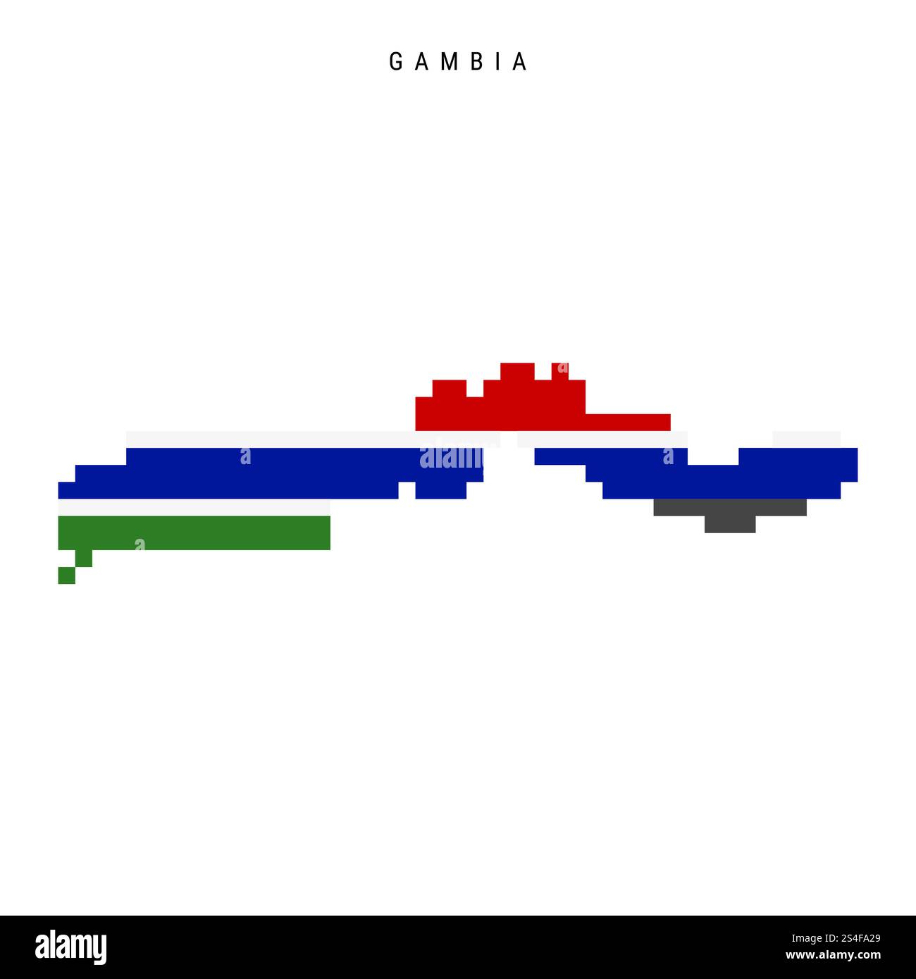 Gambia pixel flag map icon. 8 bit pixel art Gambian map covered with ...