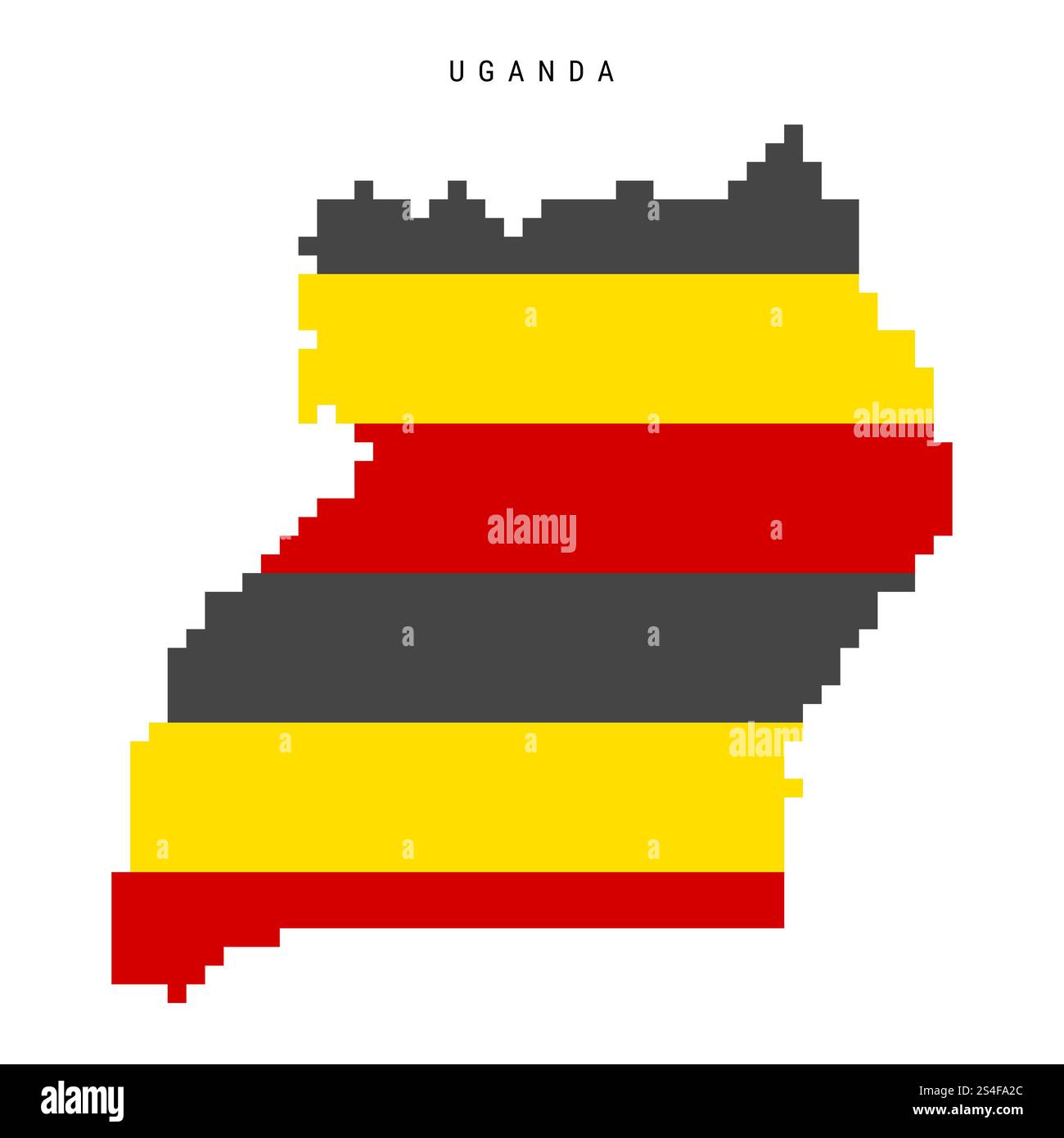 Uganda pixel flag map icon. 8 bit pixel art Ugandan map covered with flag. Flat illustration ...