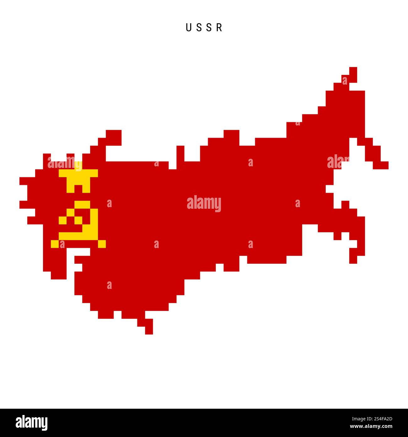 Soviet Union pixel flag map icon. 8 bit pixel art USSR map covered with flag. Flat illustration ...