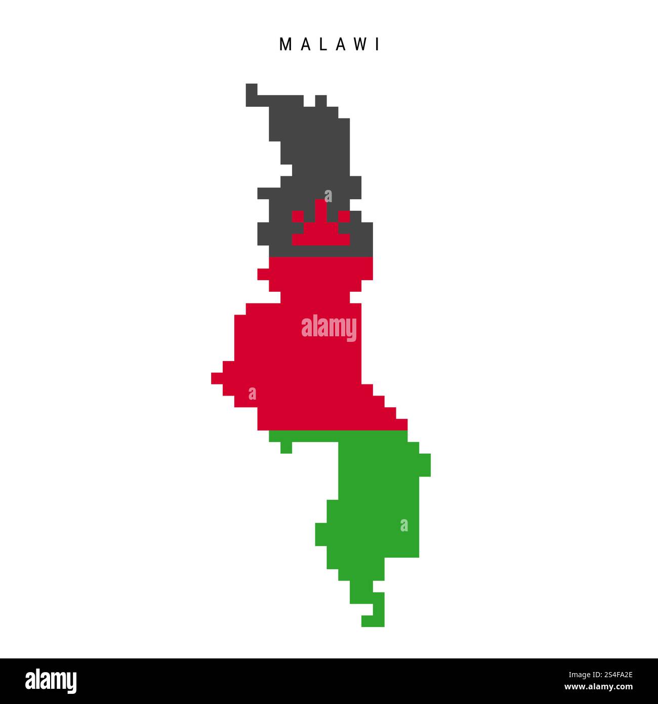 Malawi pixel flag map icon. 8 bit pixel art Malawian map covered with flag. Flat illustration ...
