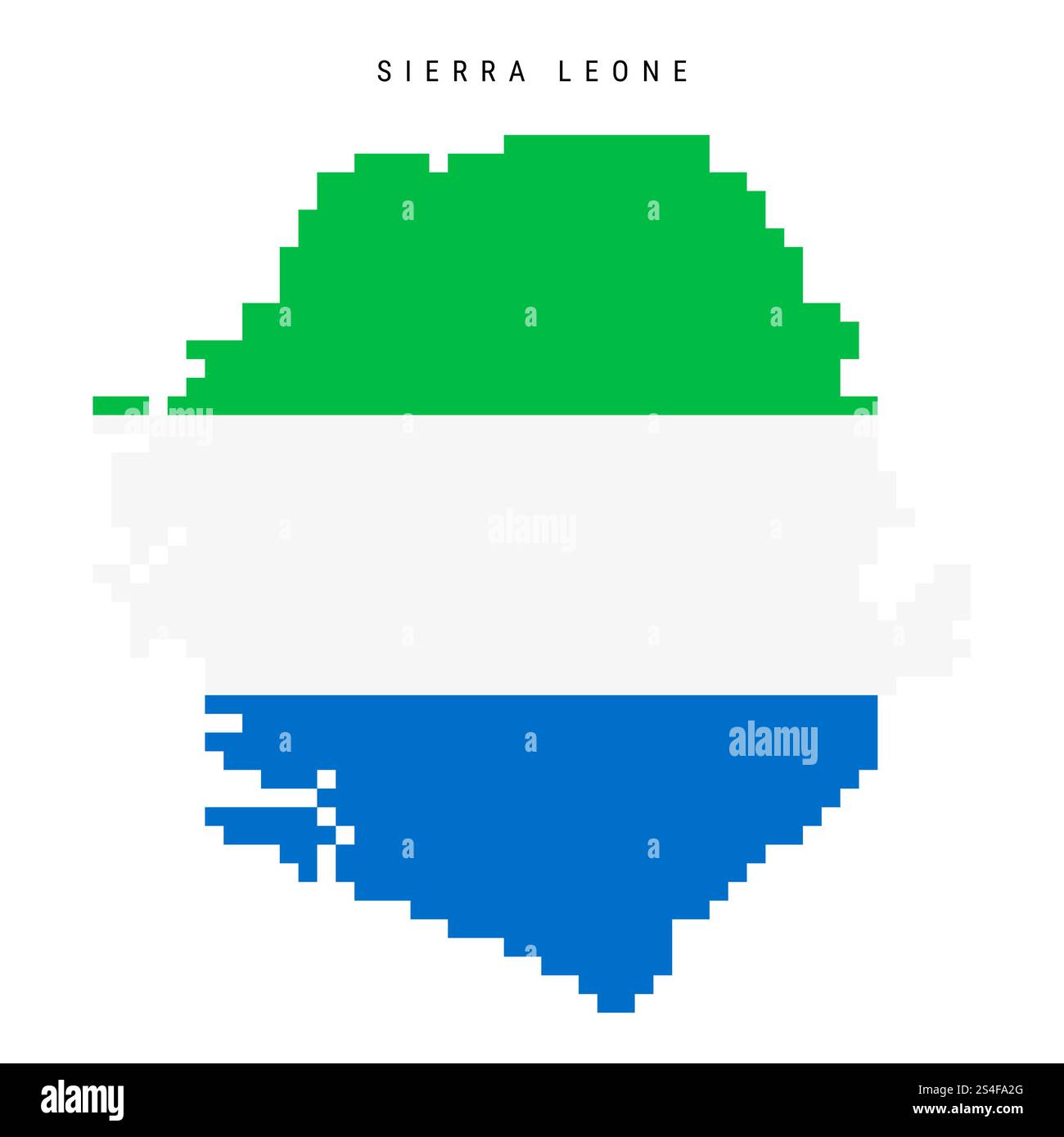 Sierra Leone pixel flag map icon. 8 bit pixel art Salone map covered with flag. Flat ...