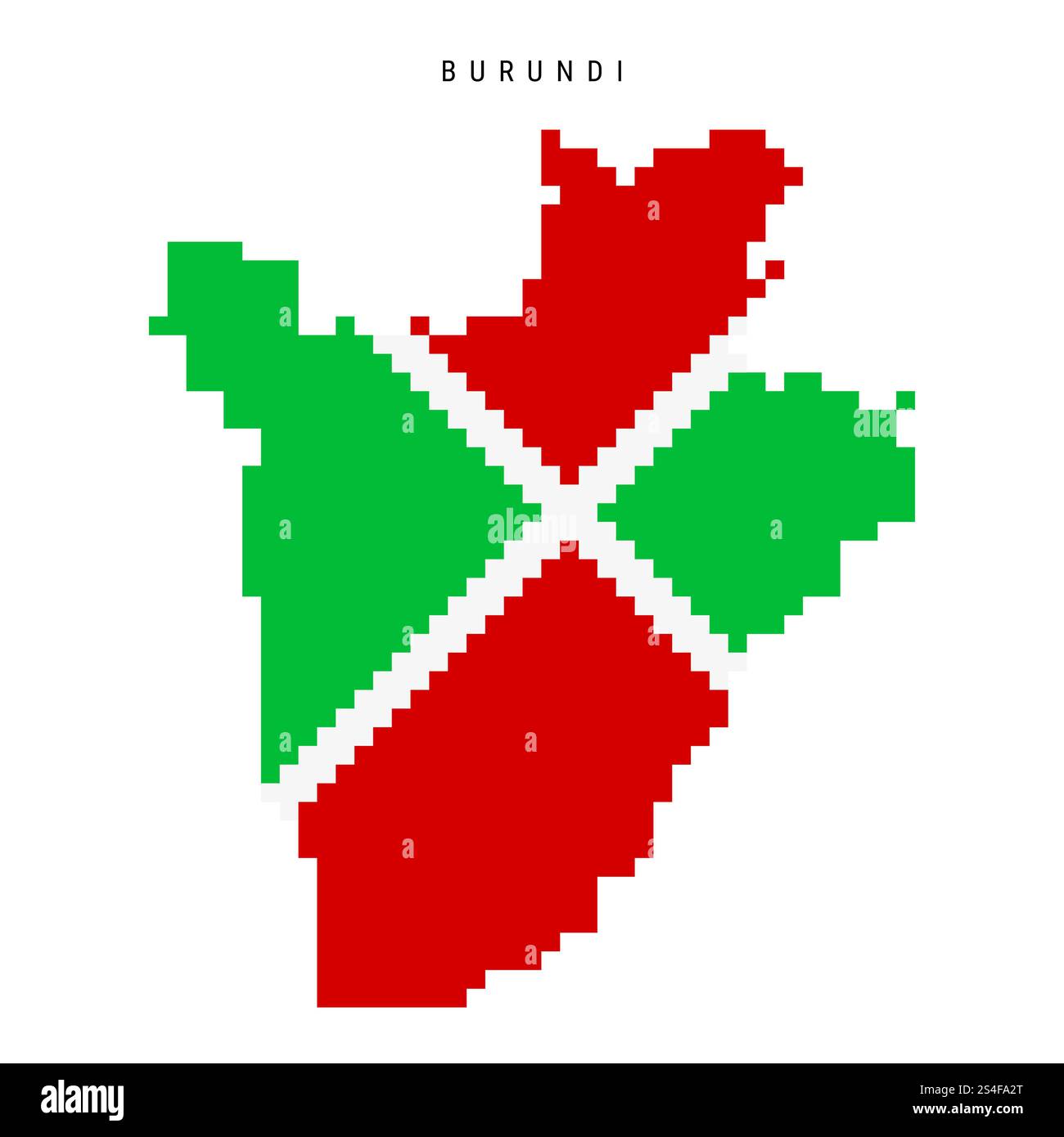 Burundi pixel flag map icon. 8 bit pixel art Burundian map covered with flag. Flat illustration ...