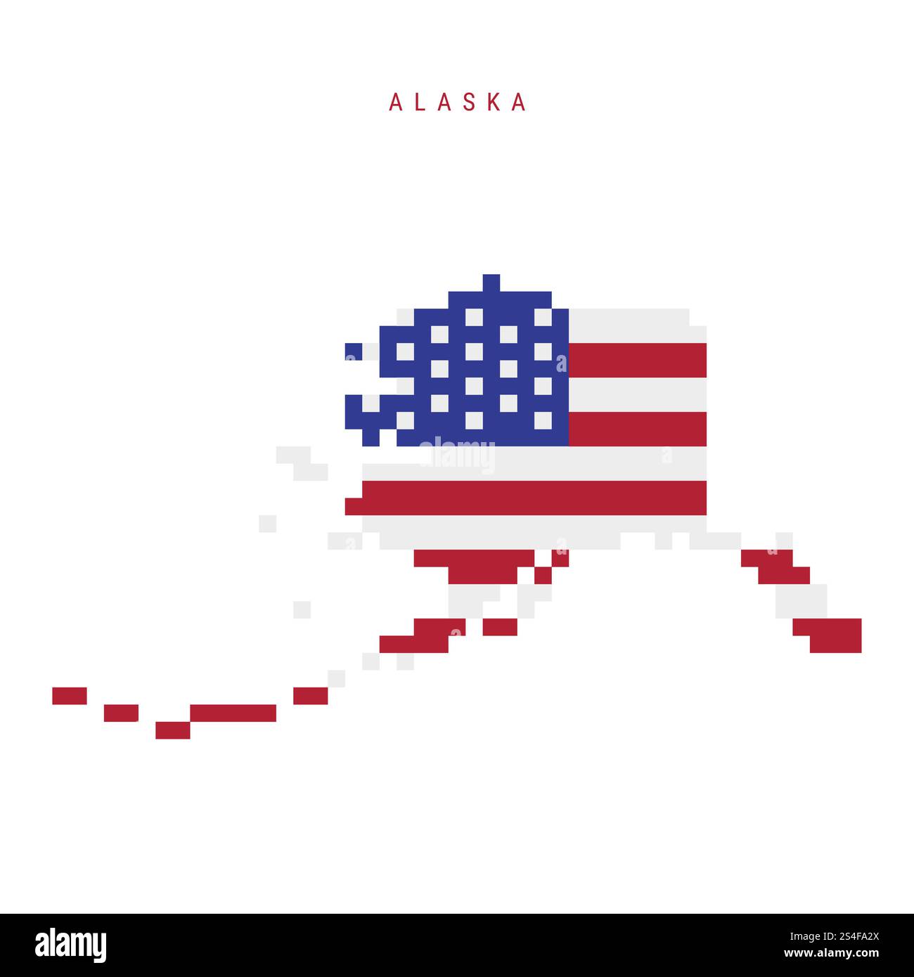 Alaska pixel flag map icon. 8 bit pixel art map covered with american ...