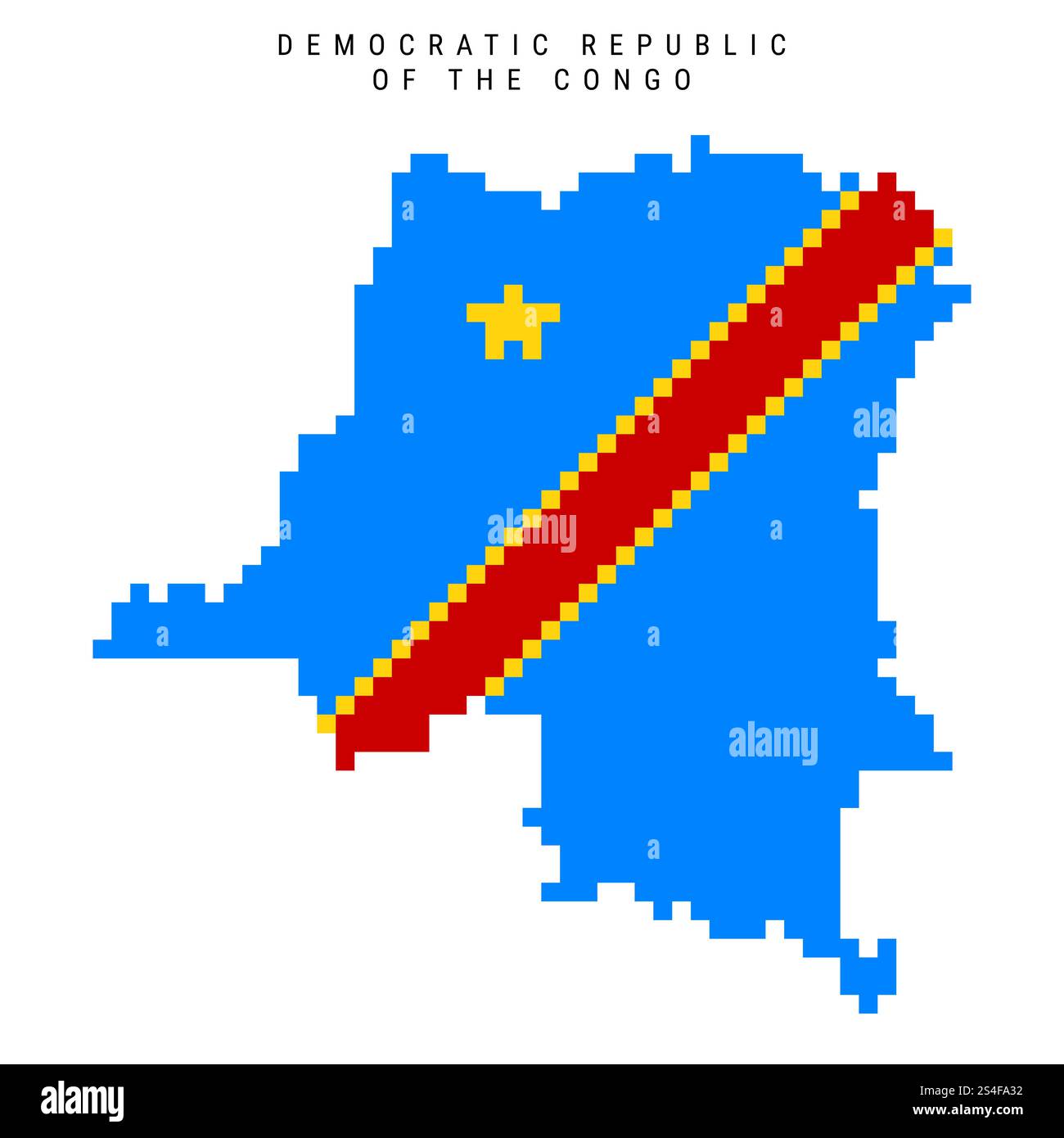 Democratic Republic of the Congo pixel flag map icon. 8 bit pixel art DR Congo map covered with ...