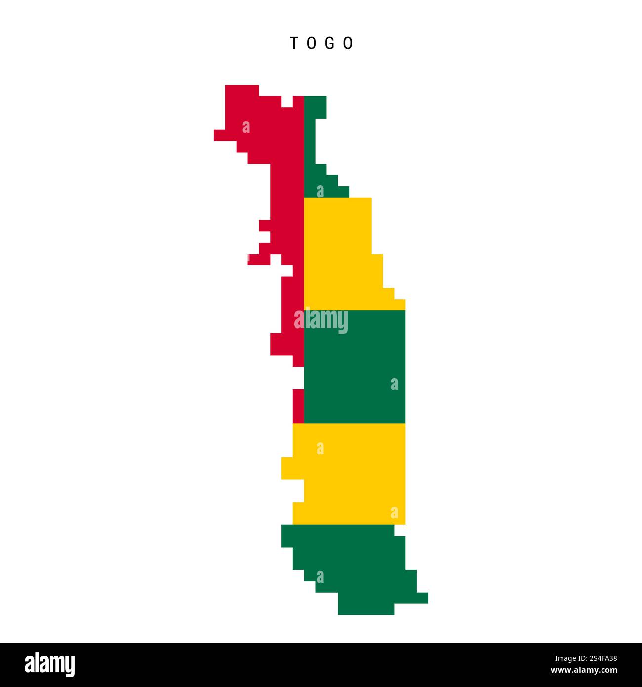 Togo pixel flag map icon. 8 bit pixel art Togolese Republic map covered ...