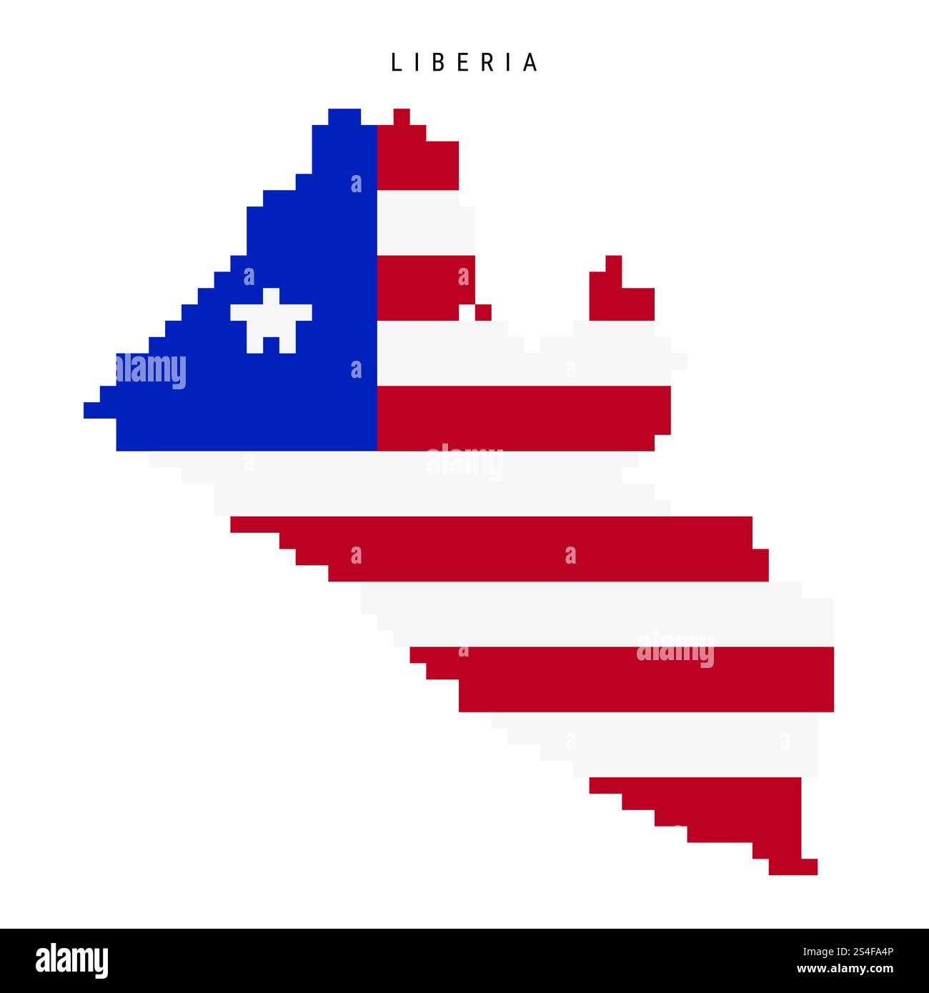Liberia pixel flag map icon. 8 bit pixel art Liberian map covered with ...