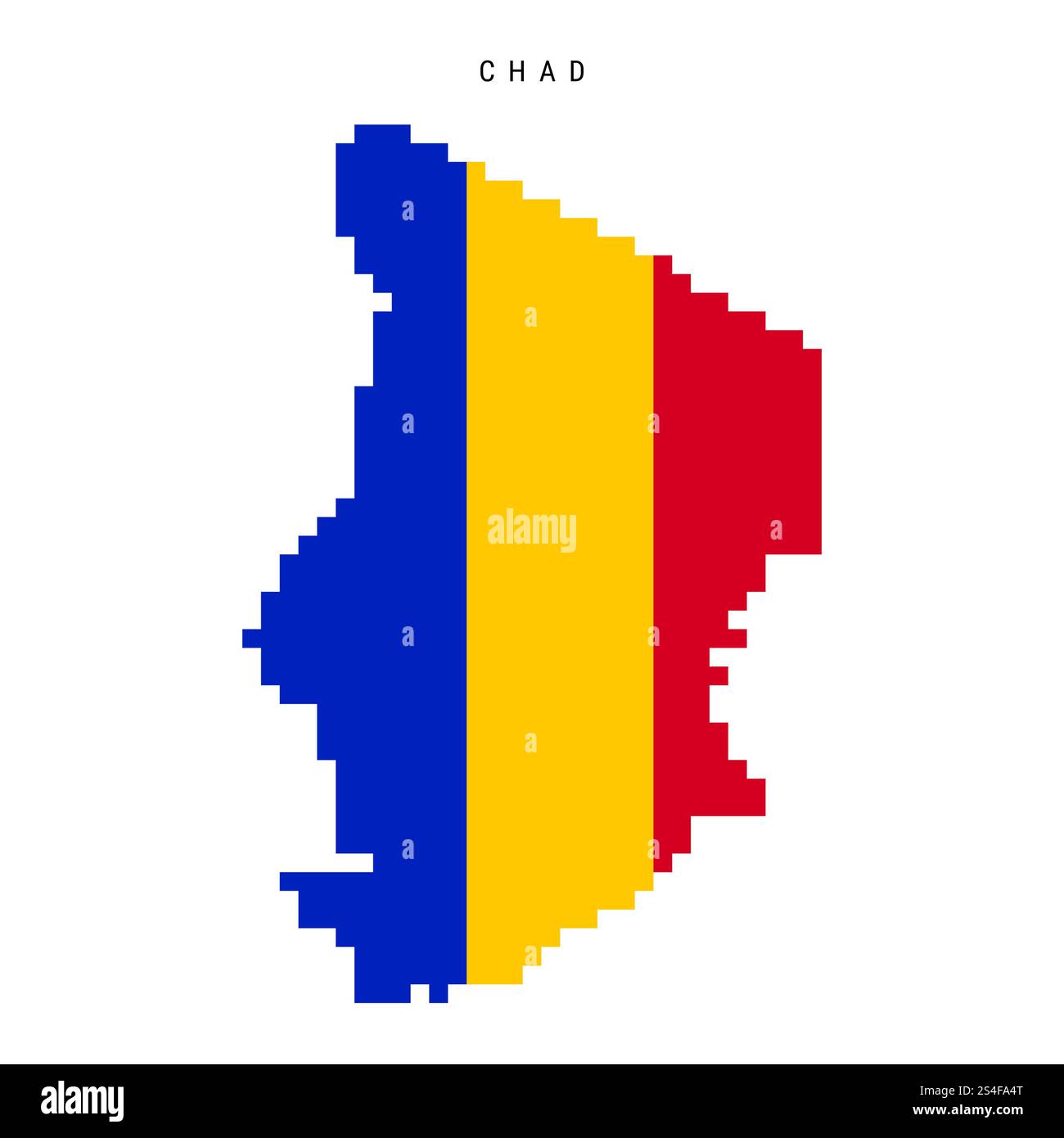 Chad pixel flag map icon. 8 bit pixel art Chadian map covered with flag ...