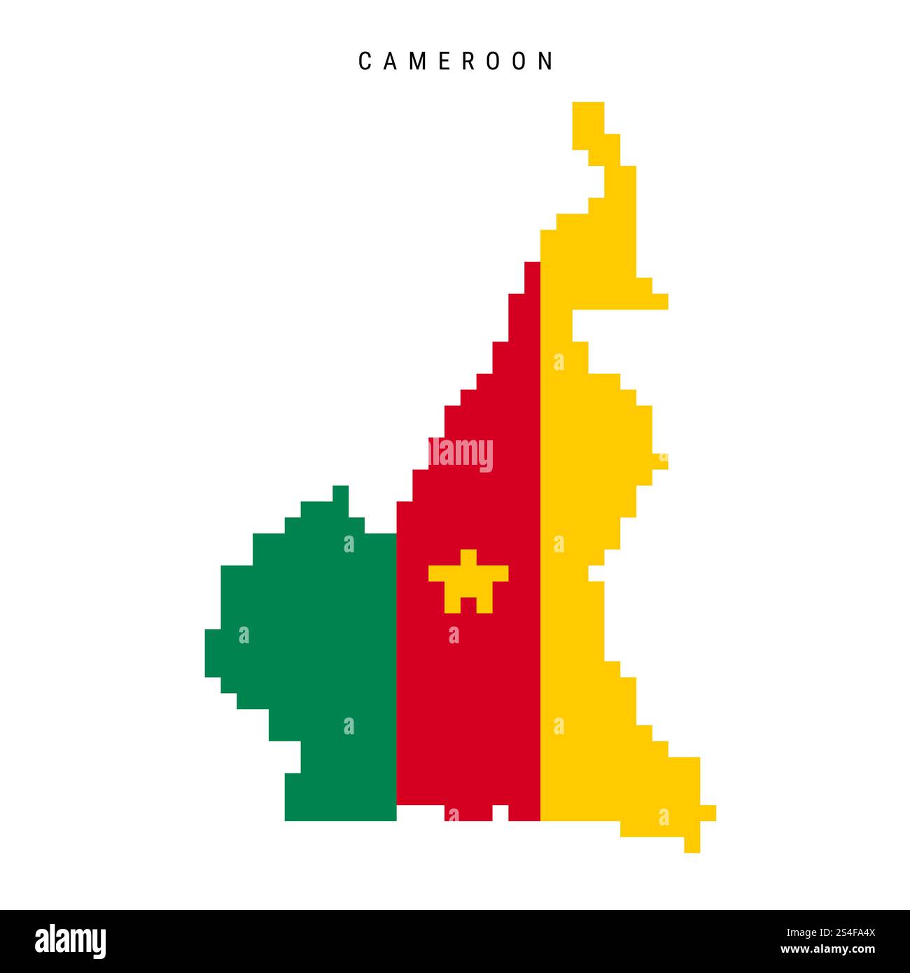 Cameroon pixel flag map icon. 8 bit pixel art Cameroonian map covered with flag. Flat ...