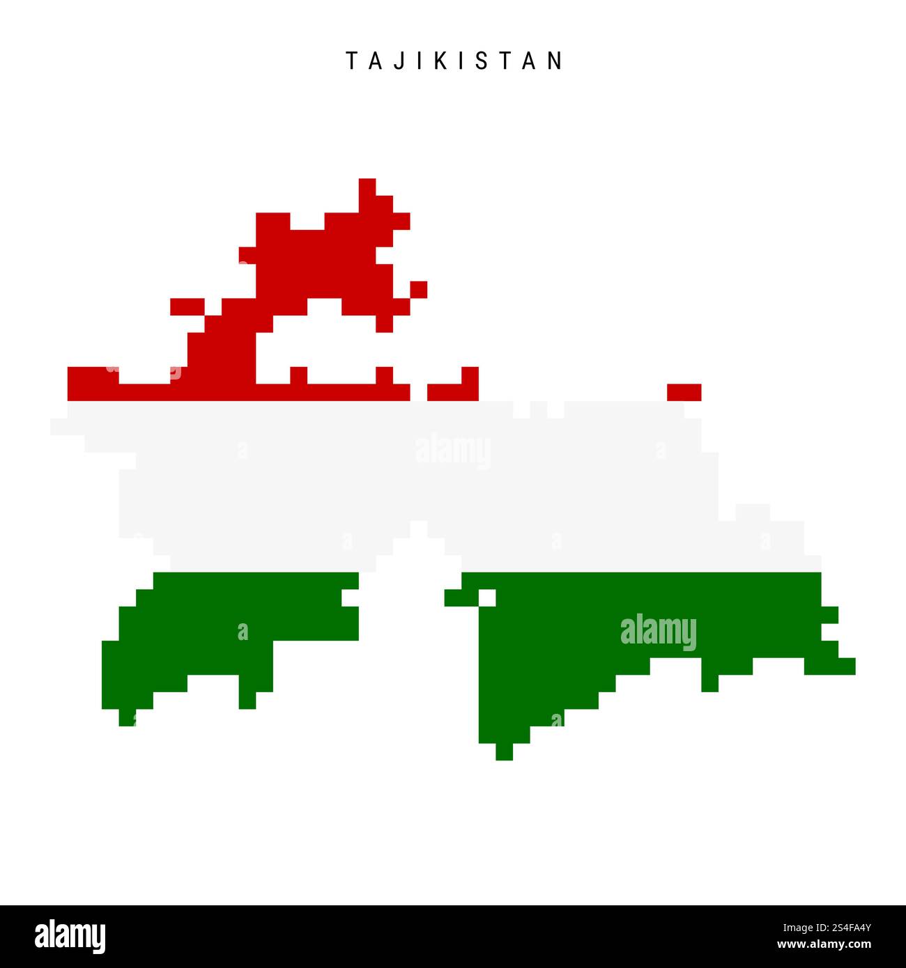 Tajikistan pixel flag map icon. 8 bit pixel art Tajik map covered with flag. Flat illustration ...