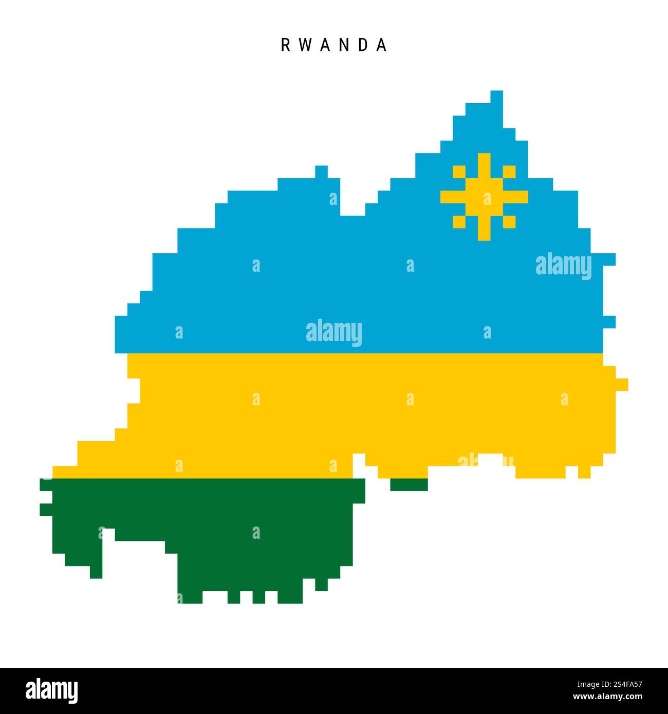 Rwanda pixel flag map icon. 8 bit pixel art Rwandan map covered with ...