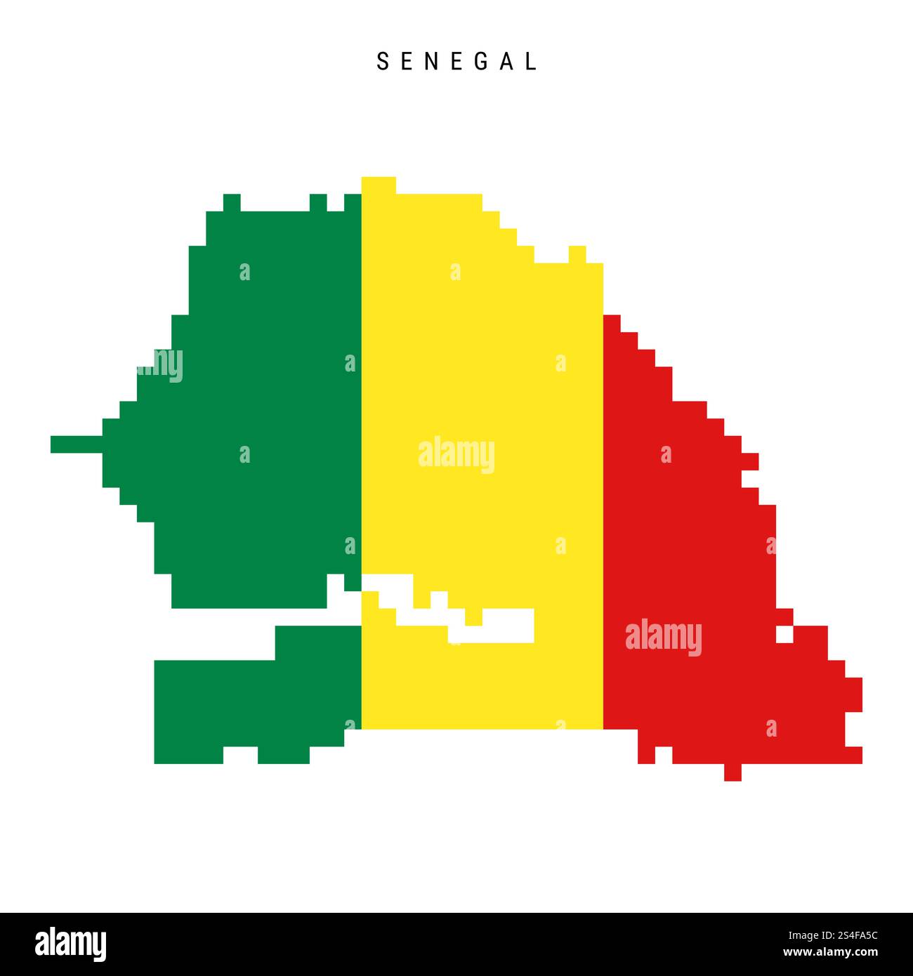 Senegal pixel flag map icon. 8 bit pixel art Senegalese map covered with flag. Flat illustration ...