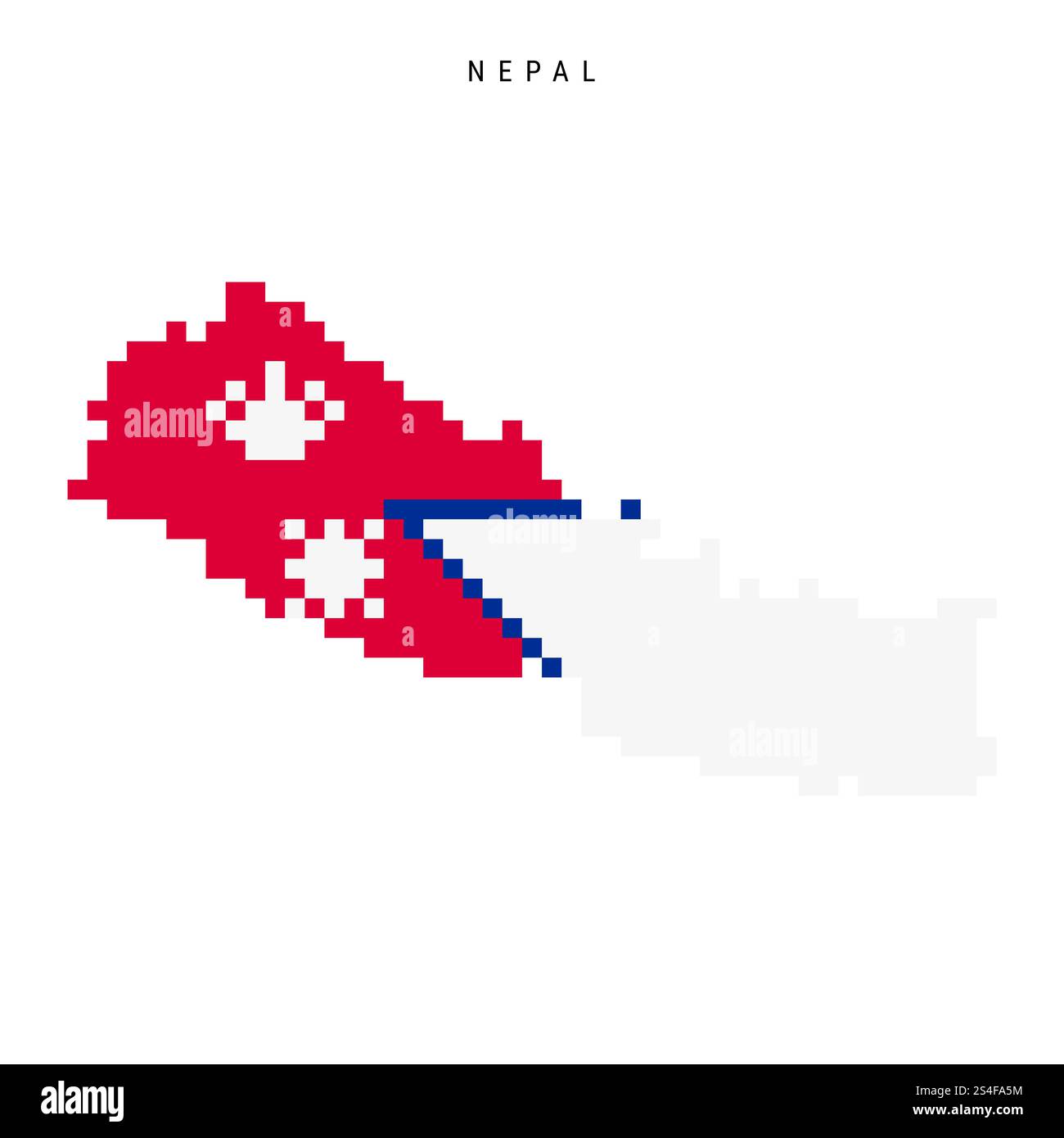 Nepal pixel flag map icon. 8 bit pixel art Nepali map covered with flag ...