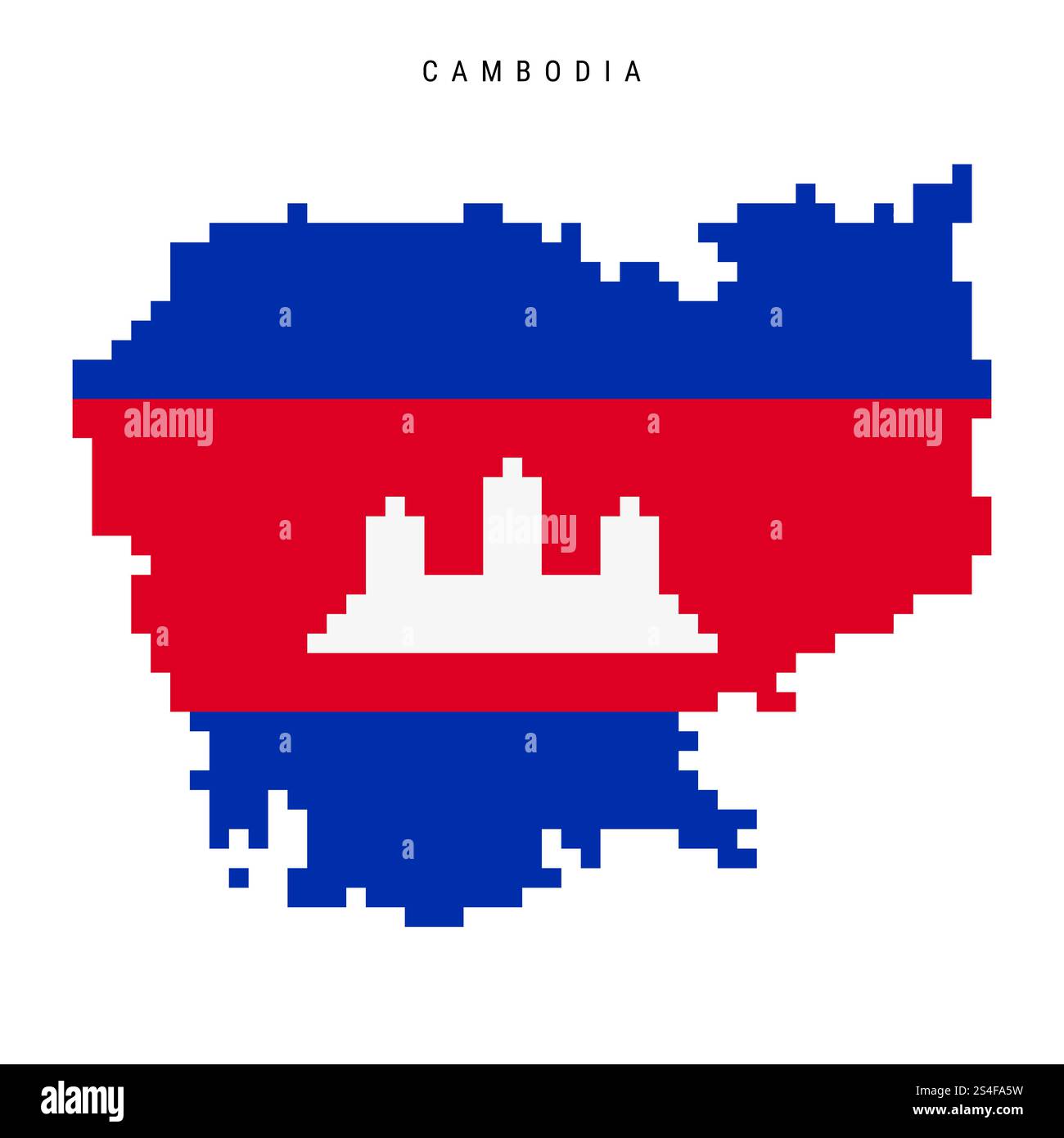 Cambodia pixel flag map icon. 8 bit pixel art Cambodian map covered with flag. Flat illustration ...