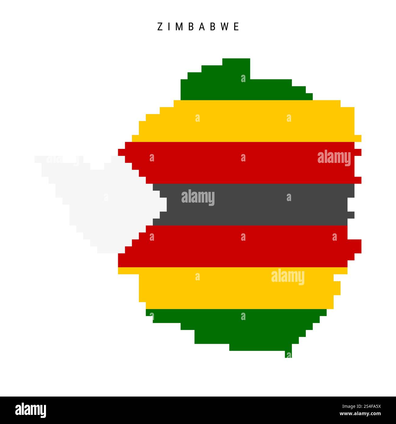 Zimbabwe pixel flag map icon. 8 bit pixel art Zimbabwean map covered with flag. Flat ...