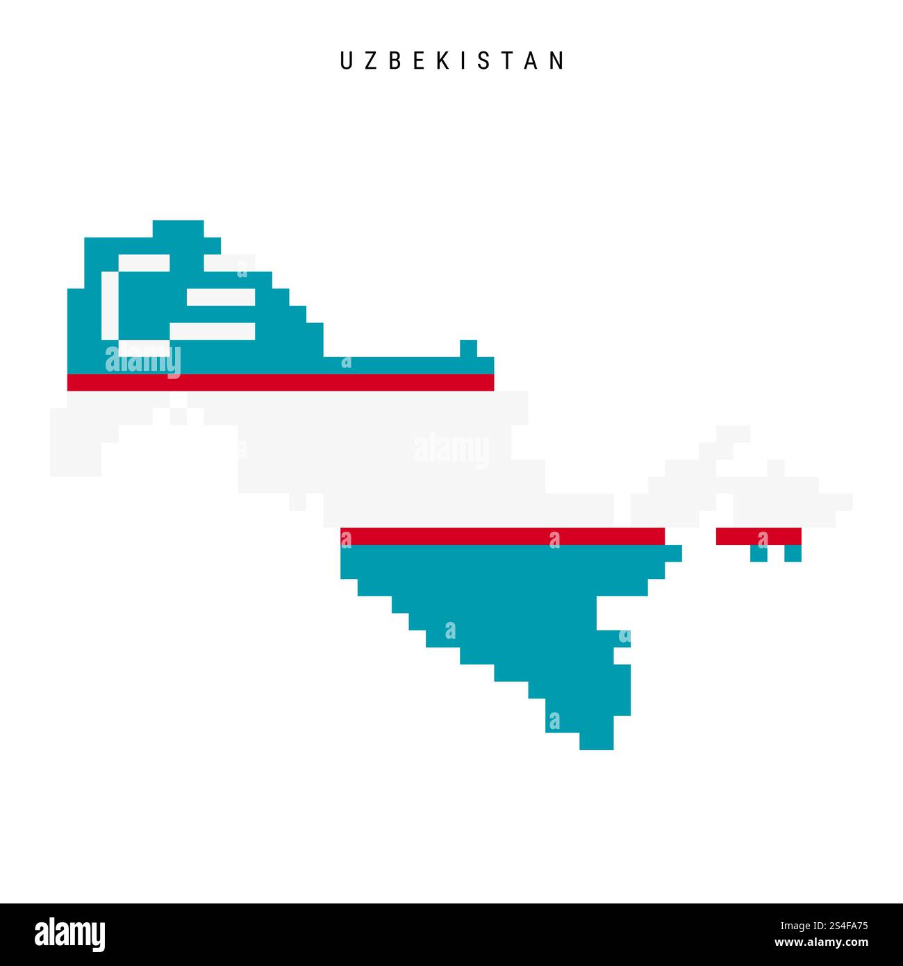 Uzbekistan pixel flag map icon. 8 bit pixel art Uzbek map covered with flag. Flat illustration ...