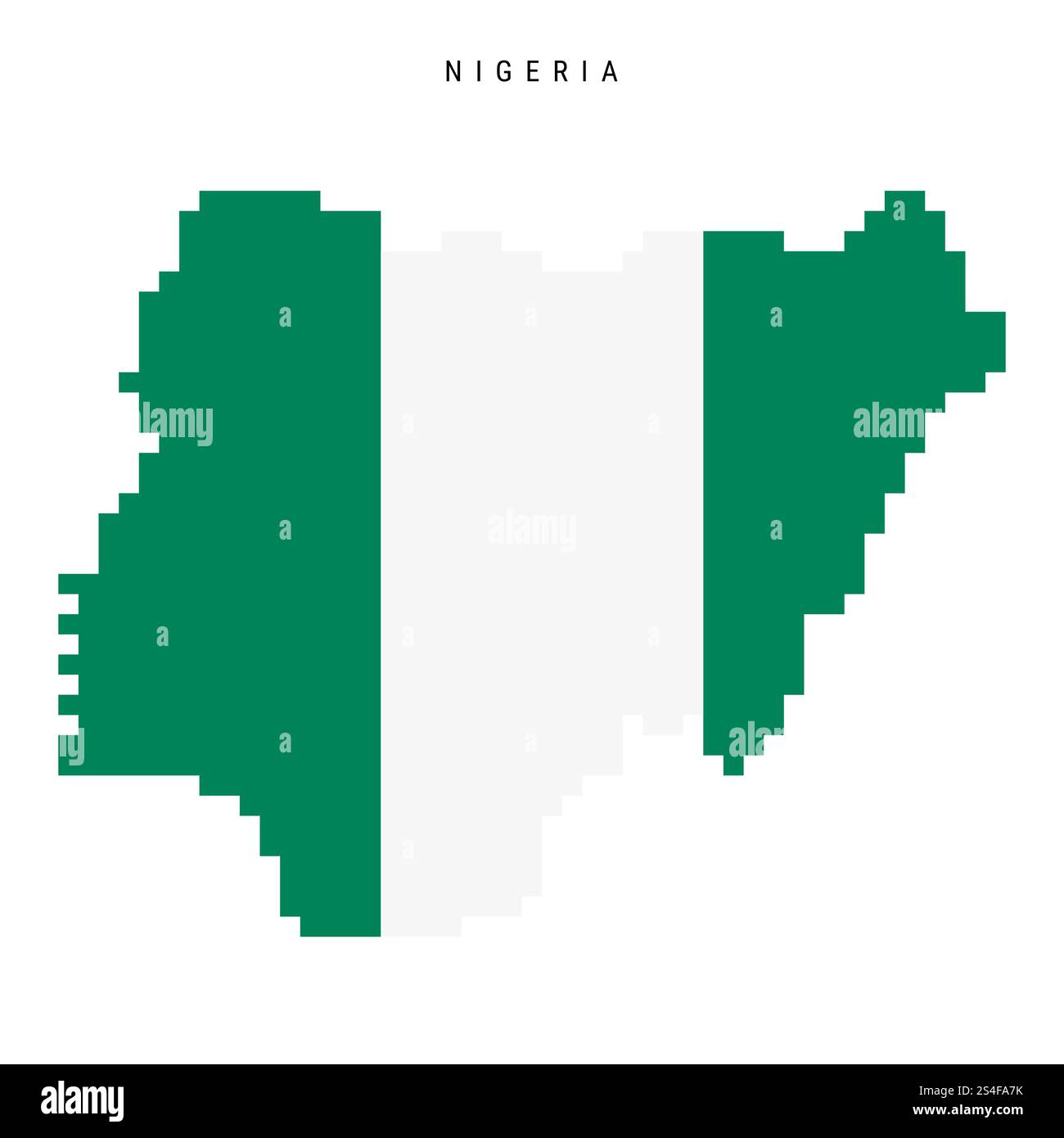 Nigeria pixel flag map icon. 8 bit pixel art Nigerian map covered with ...