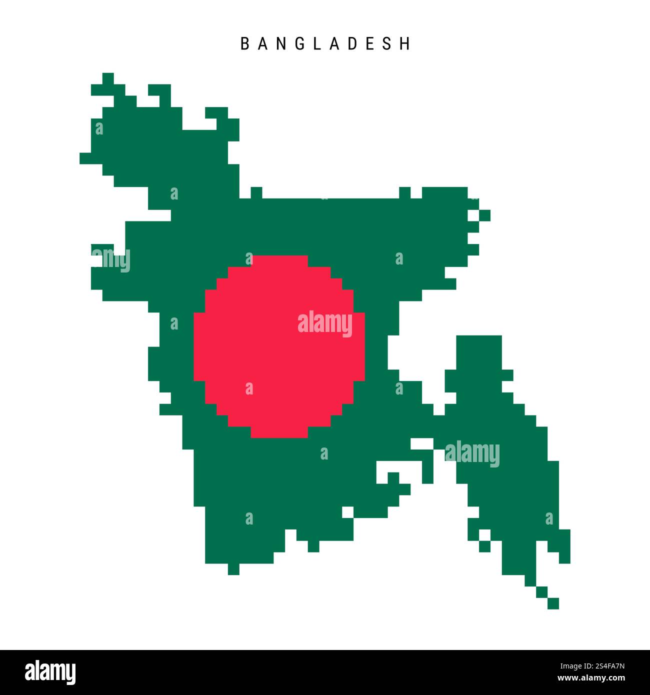Bangladesh pixel flag map icon. 8 bit pixel art Bangladeshi map covered with flag. Flat ...