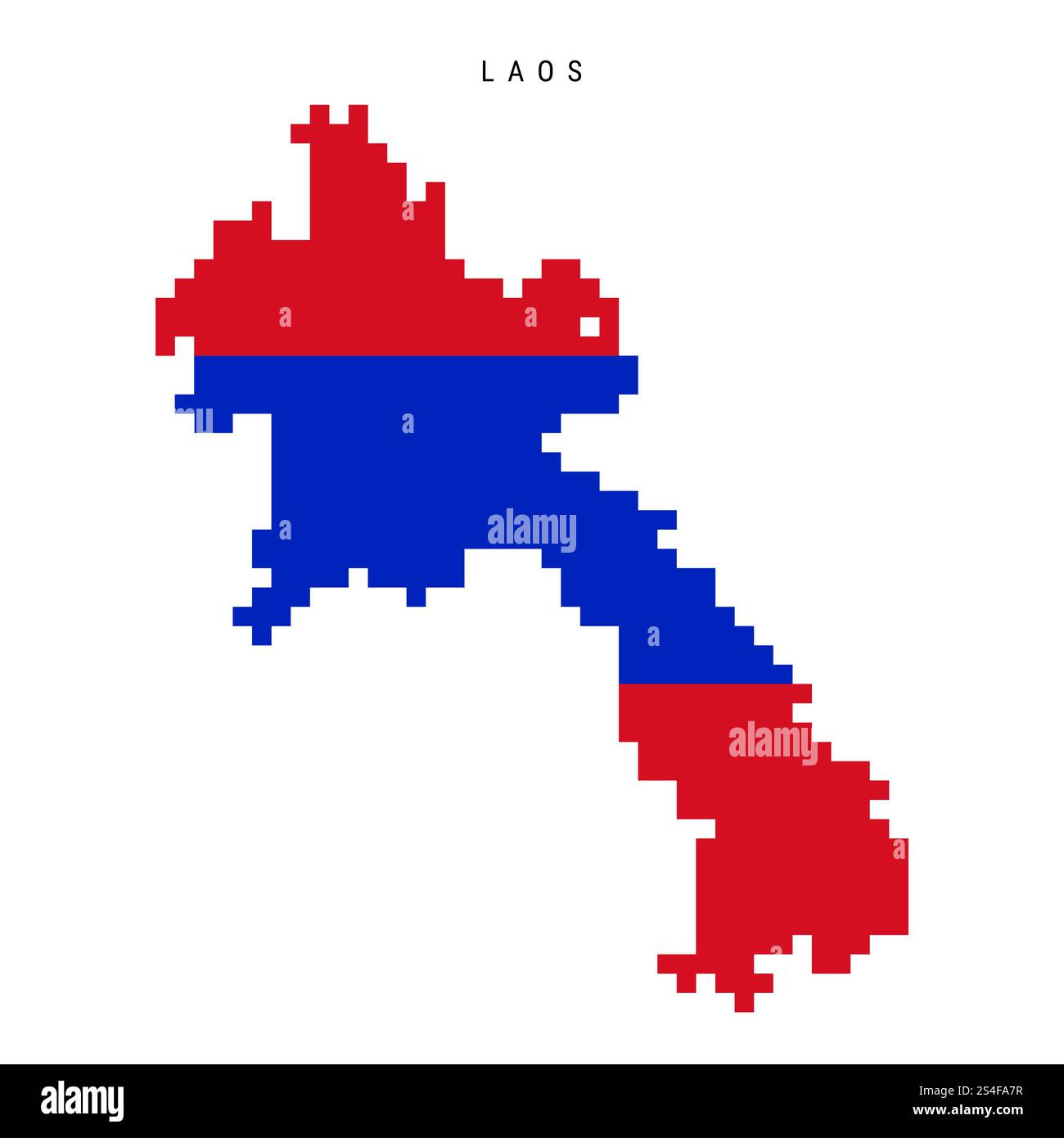 Laos pixel flag map icon. 8 bit pixel art Laotian map covered with flag. Flat illustration ...