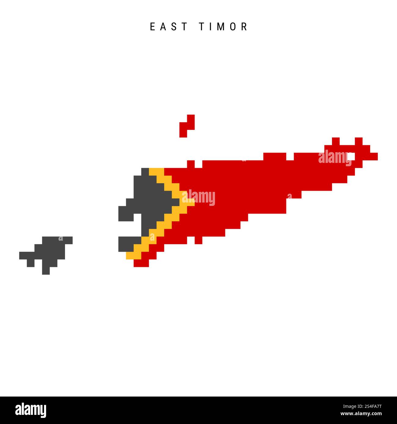 East Timor pixel flag map icon. 8 bit pixel art Timor-Leste map covered with flag. Flat ...