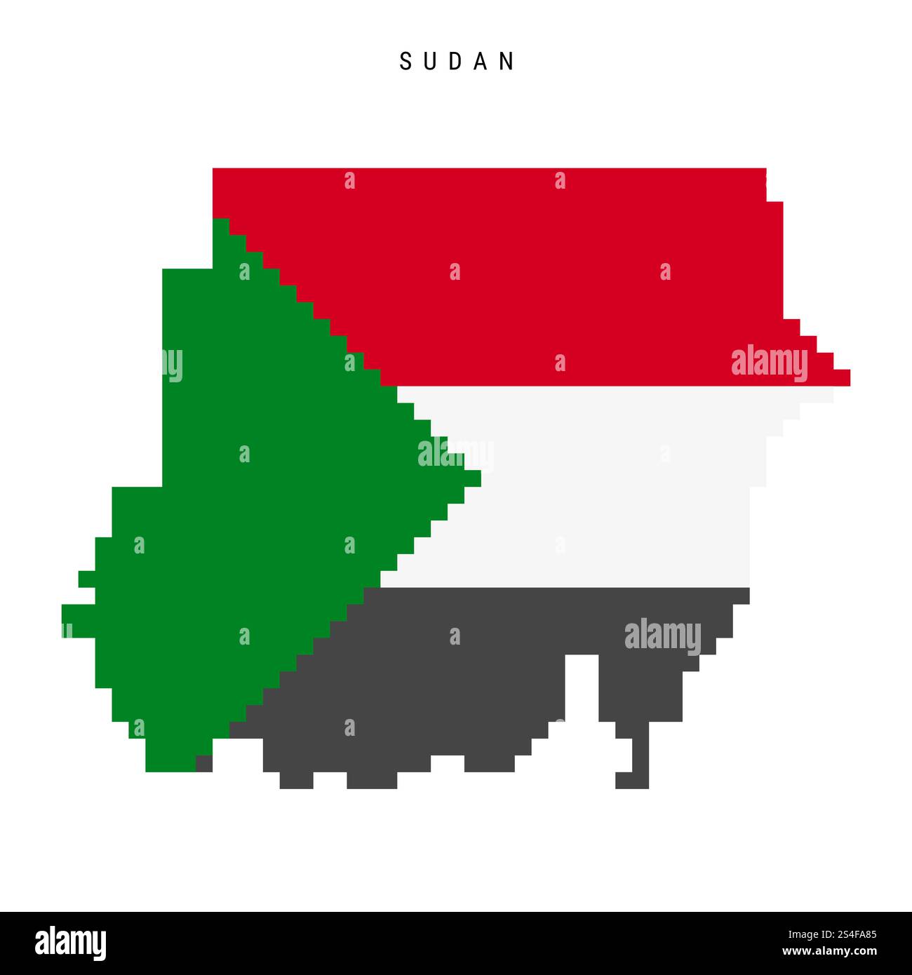 Sudan pixel flag map icon. 8 bit pixel art Sudanese map covered with ...