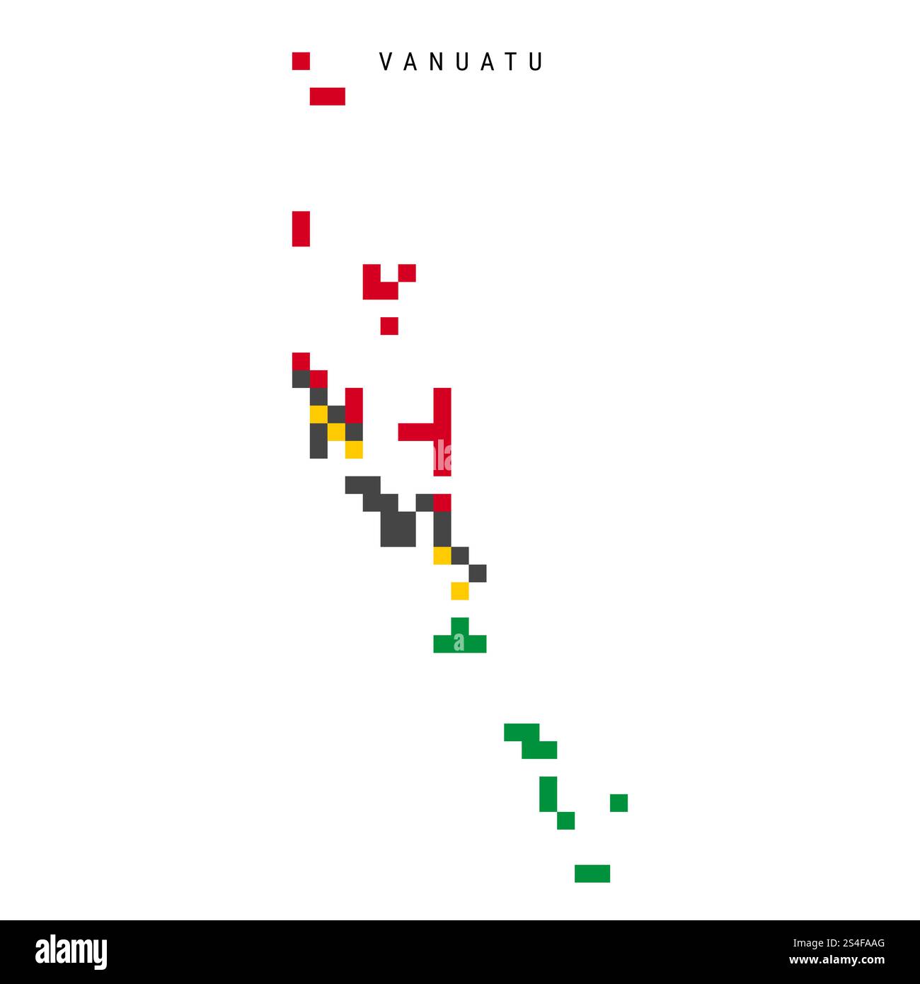 Vanuatu pixel flag map icon. 8 bit pixel art Vanuatuan map covered with ...