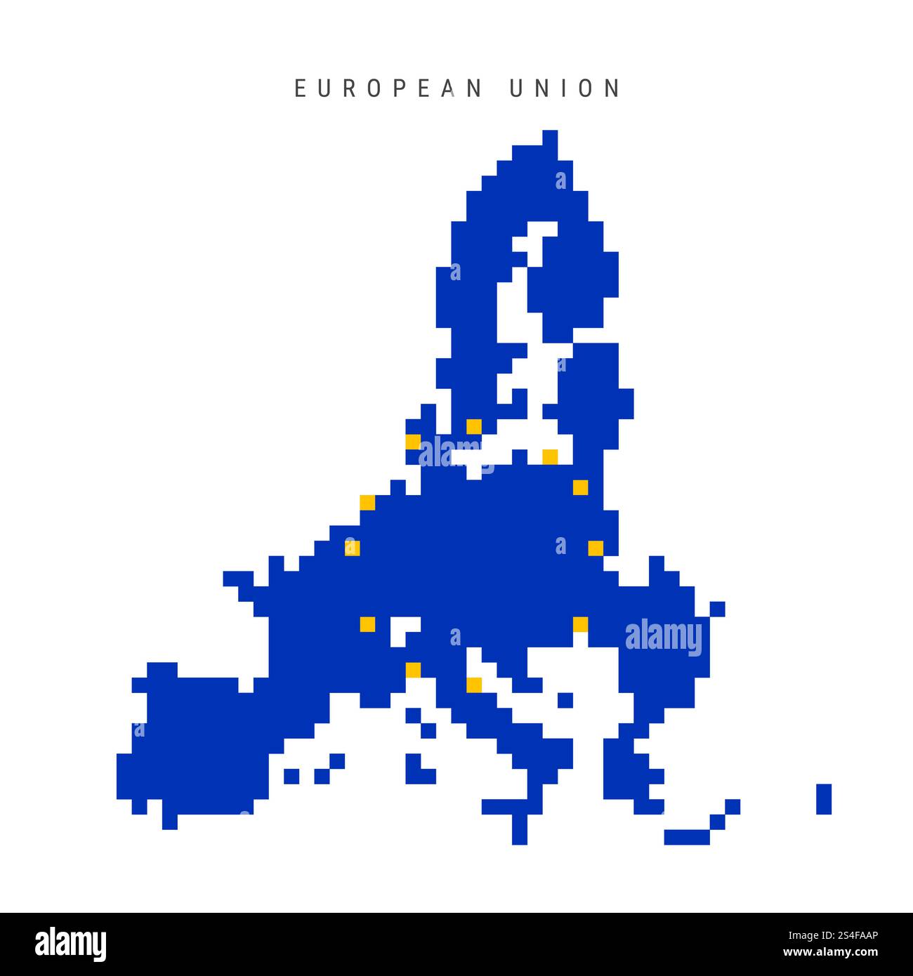European Union pixel flag map icon. 8 bit pixel art EU map covered with ...