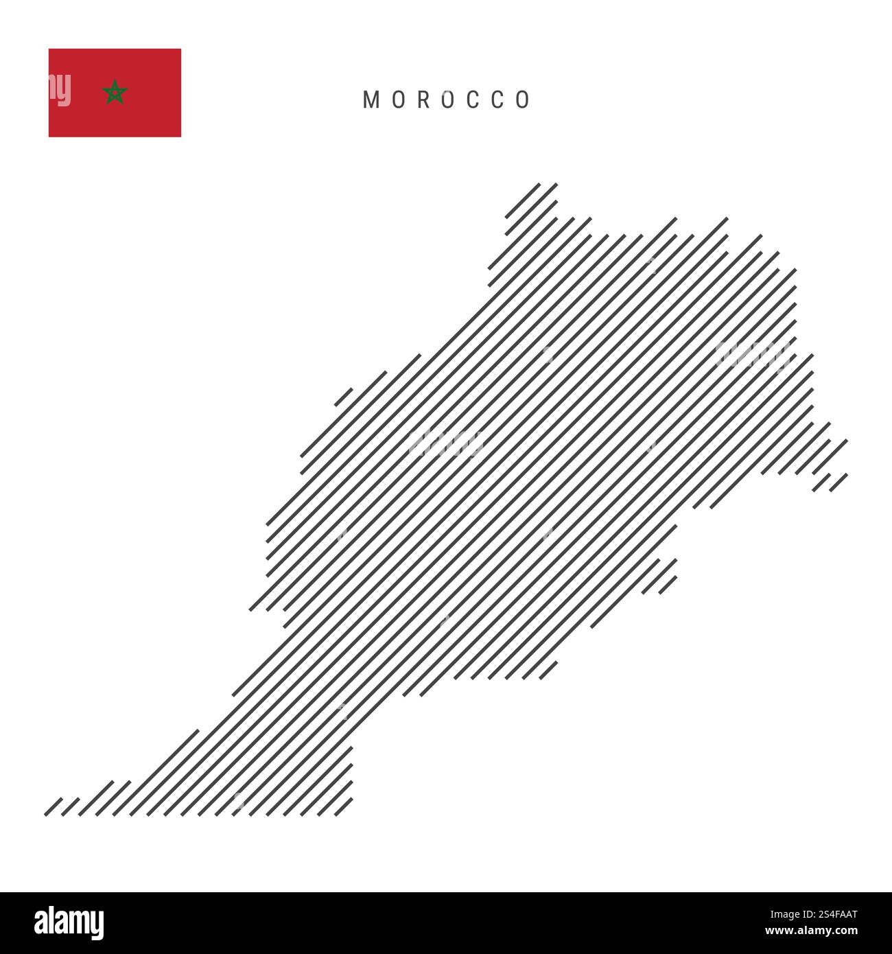 Morocco map from pattern of black slanted parallel lines. Moroccan map with gray diagonal lines ...