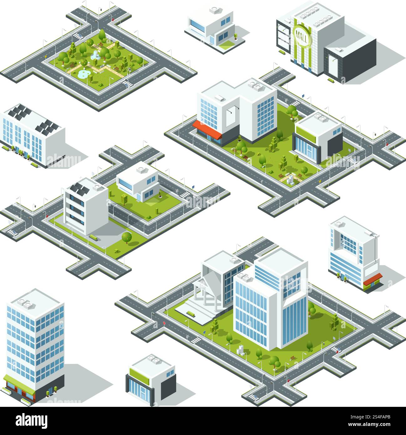 Isometric city 3d vector illustration with office buildings ...