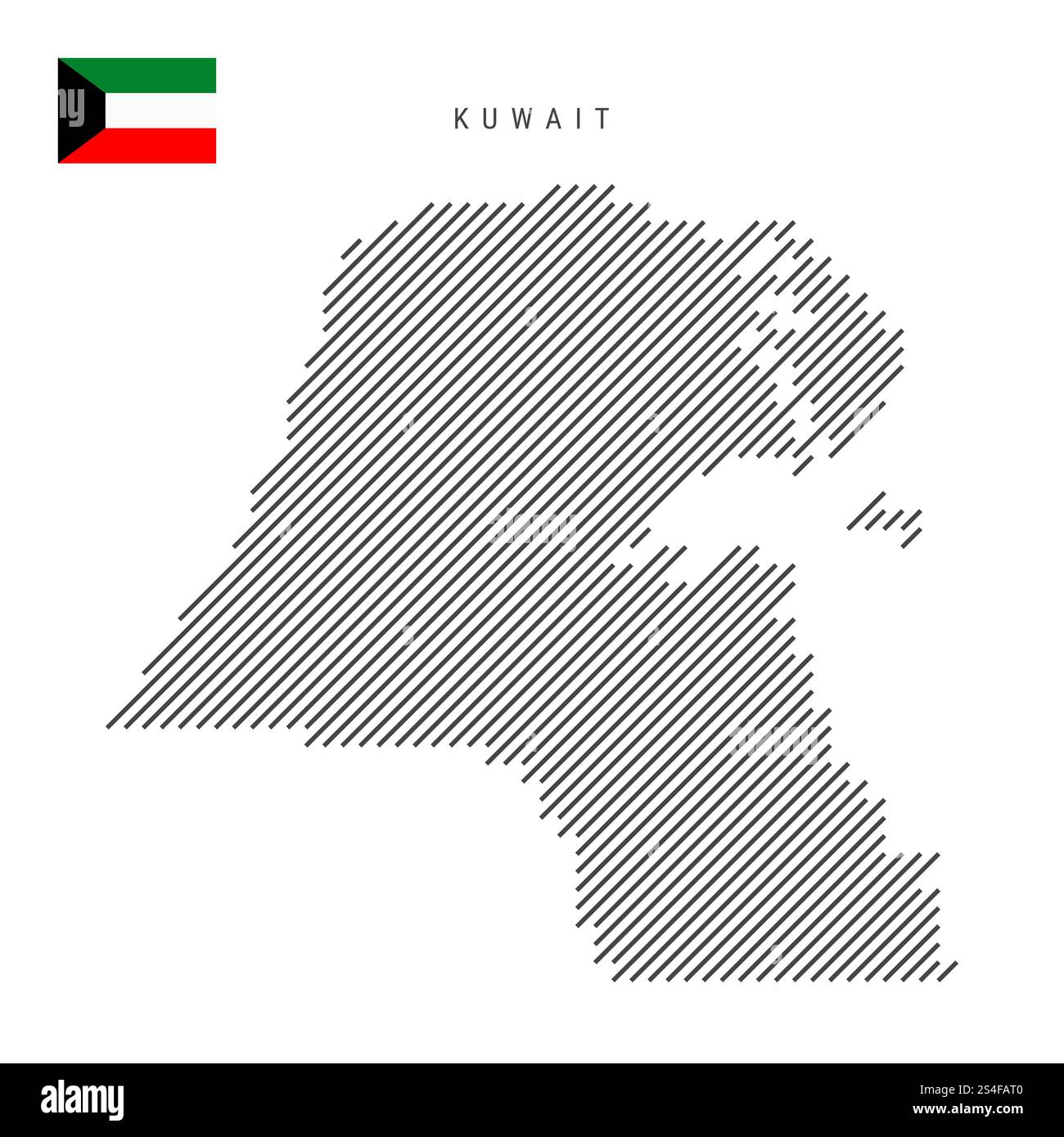 Kuwait map from pattern of black slanted parallel lines. Kuwaiti map with gray diagonal lines ...