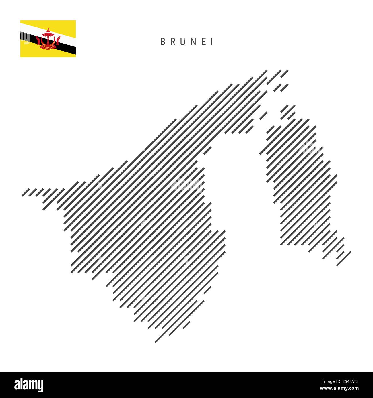 Brunei map from pattern of black slanted parallel lines. Bruneian map with gray diagonal lines ...