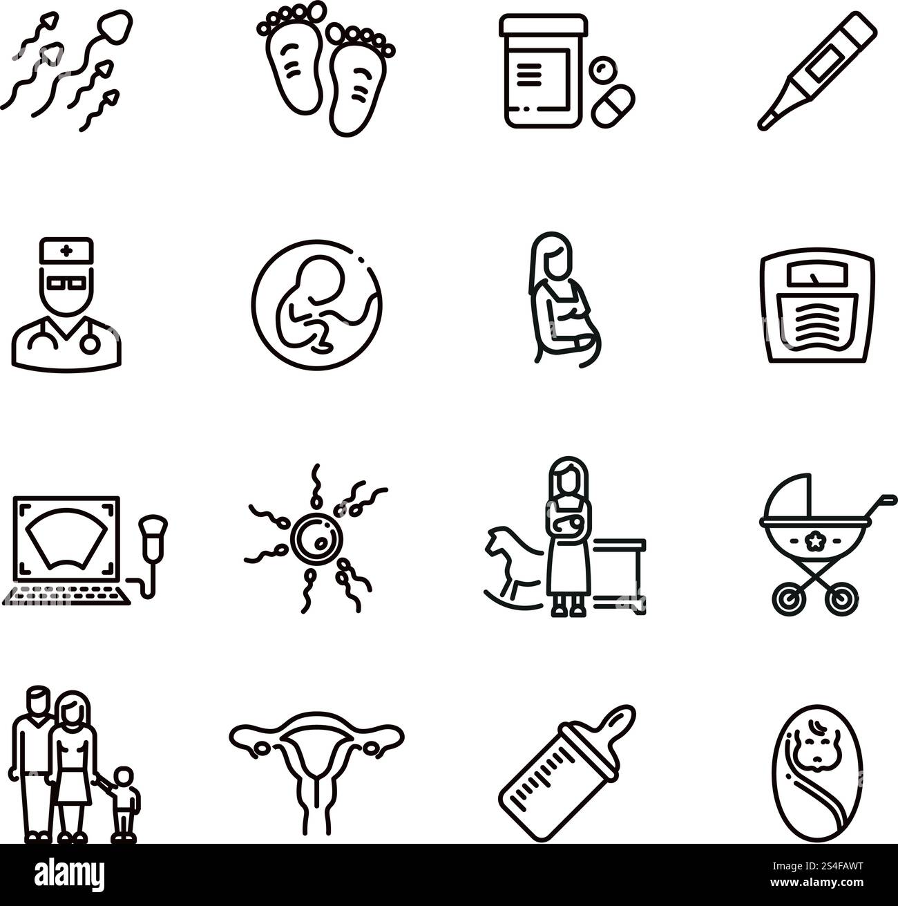 Pregnancy and newborn child line vector icons. Motherhood and infant ...