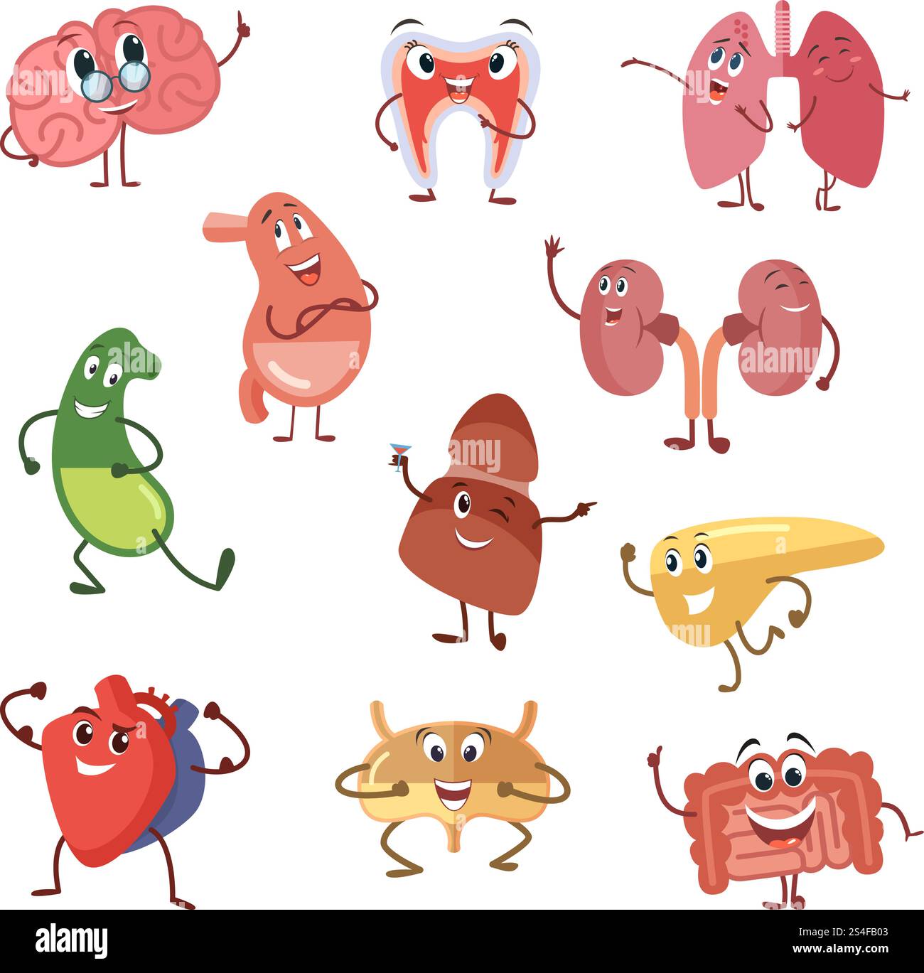 Human organs with funny emotions. Cartoon vector illustration isolate ...