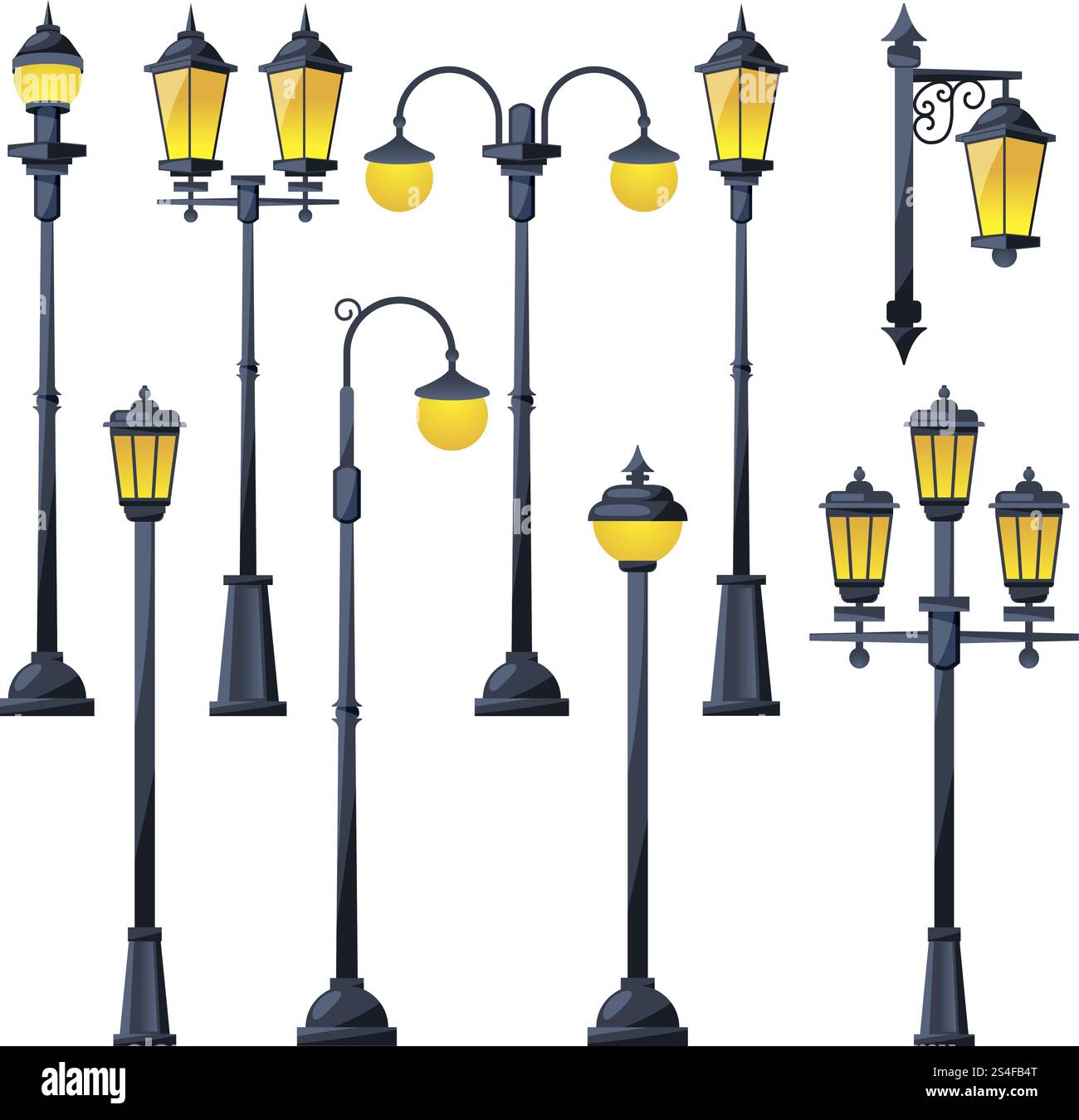 Vector illustration of old city lamps in cartoon style. Lamp street in ...
