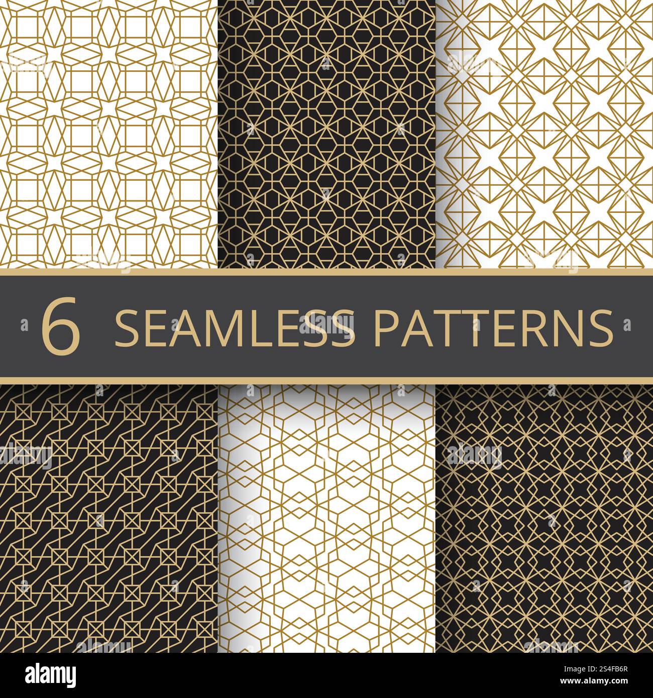 Trendy gold geometric seamless vector patterns with simple golden line ...