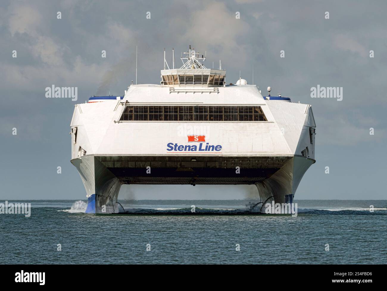 A head-on view of Stena Explorer, a HSS 1500 class SWATH catamaran, one ...