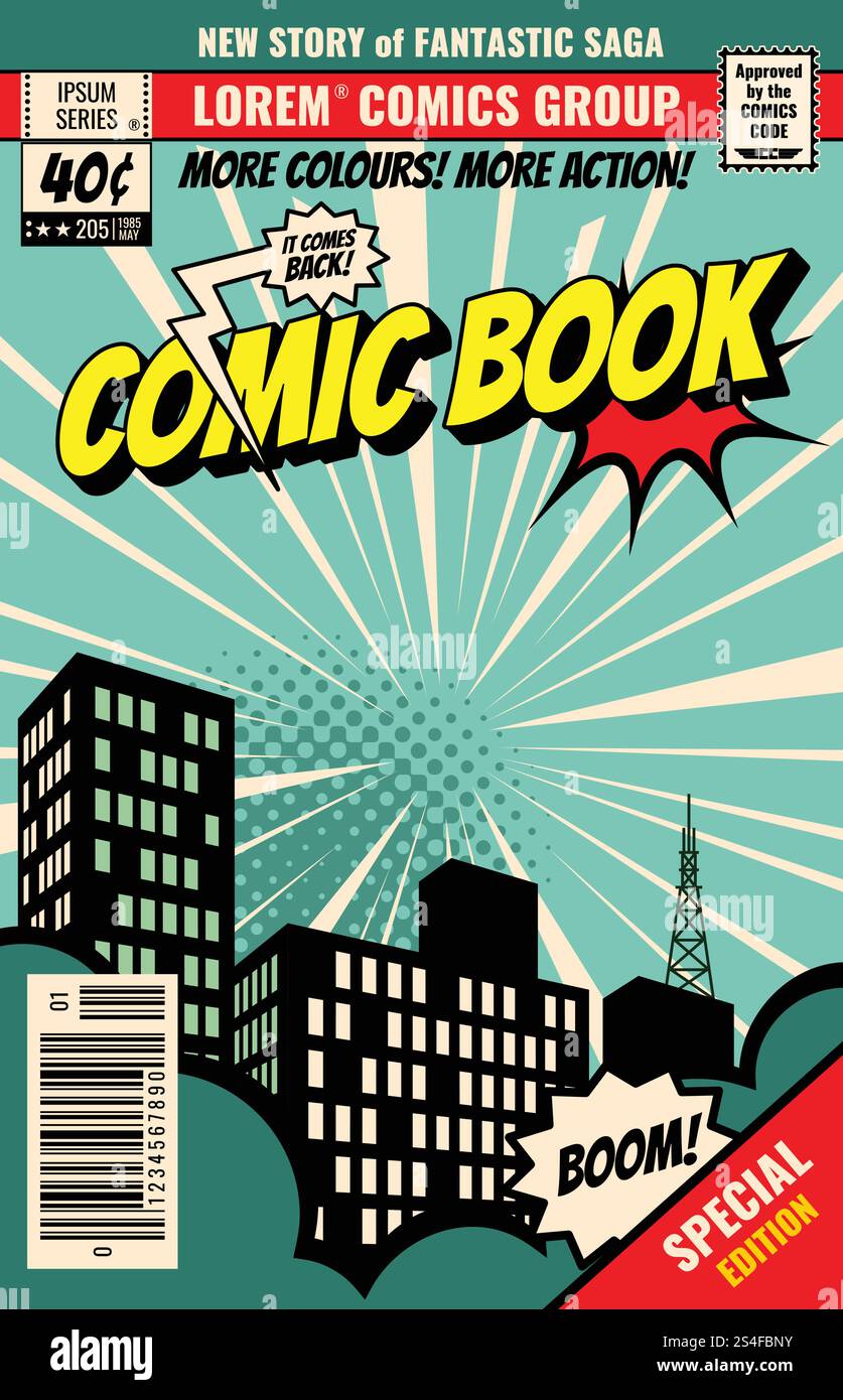 Retro magazine cover. Vintage comic book vector template. Book cover ...