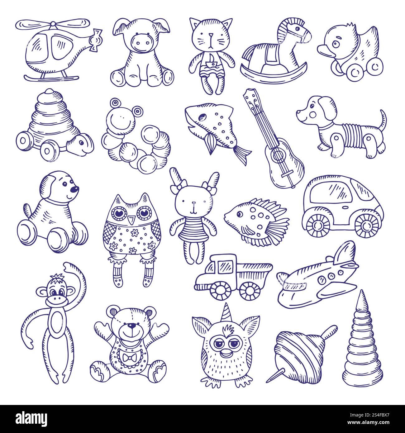 Hand drawn doodle toys for kids. Vector sketches isolate on white ...
