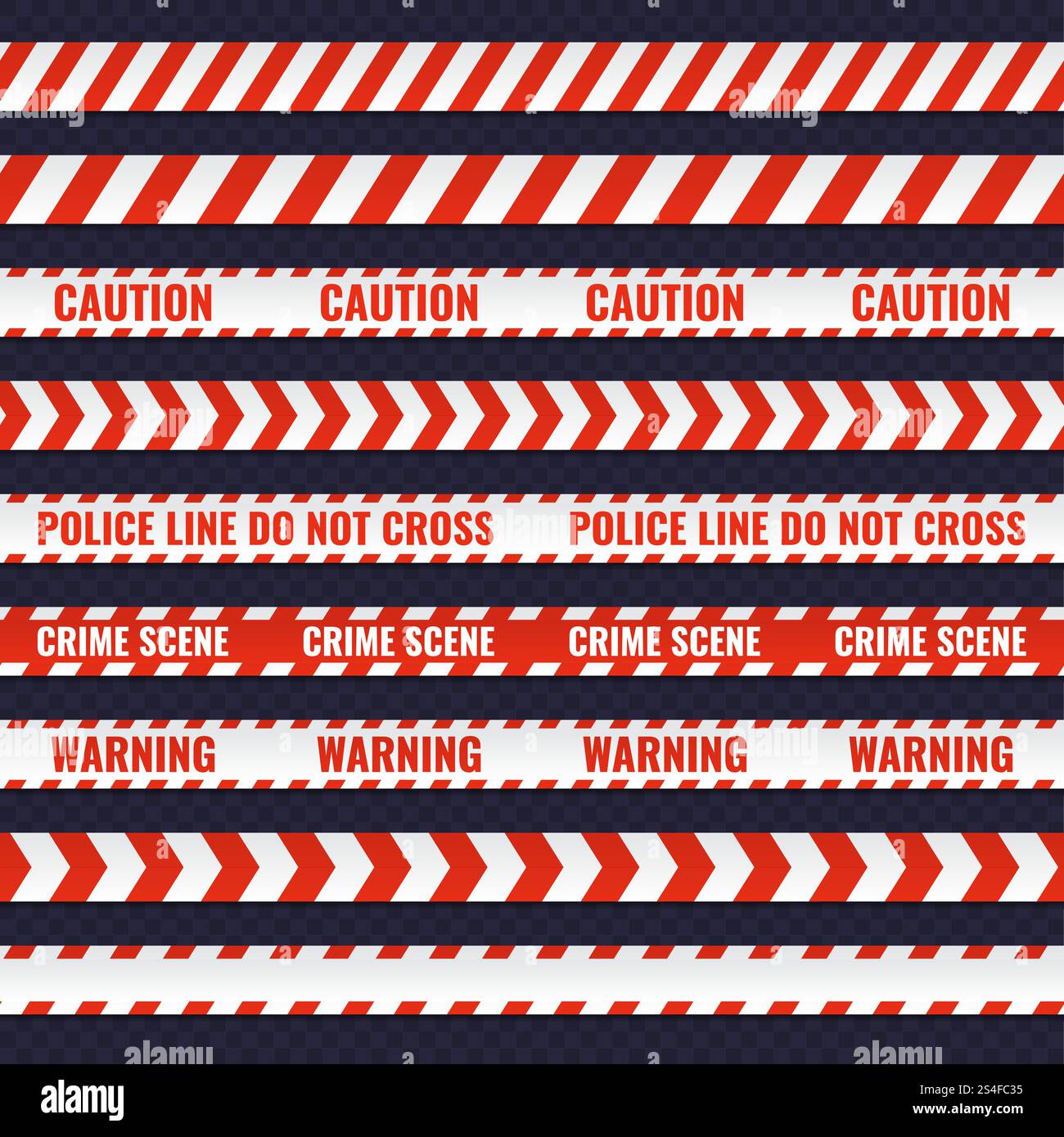 Set of red and white seamless police lines. Crime scene ribbon and ...