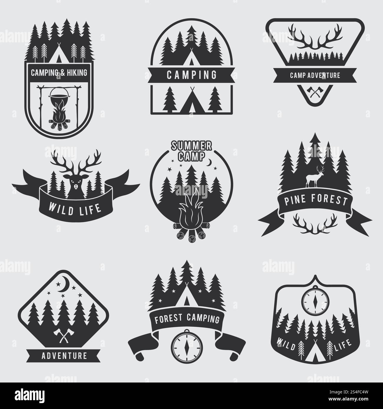 Outdoor camping labels set. Explorer monochrome badges. Adventure ...