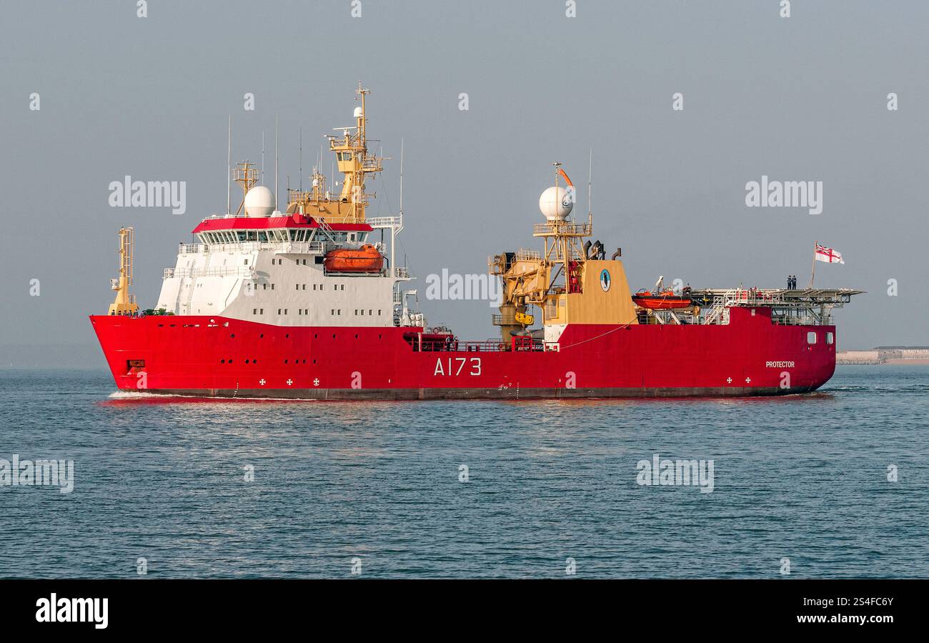The Royal Navy Antarctic ice patrol ship HMS Protector (A173 Stock ...