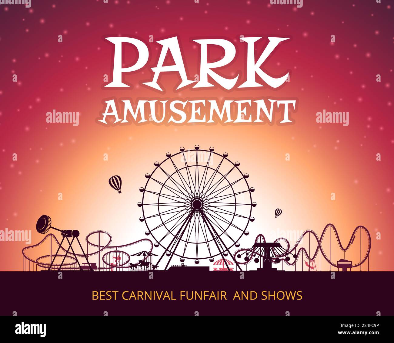Color vector background of amusement park. Poster design with place for ...