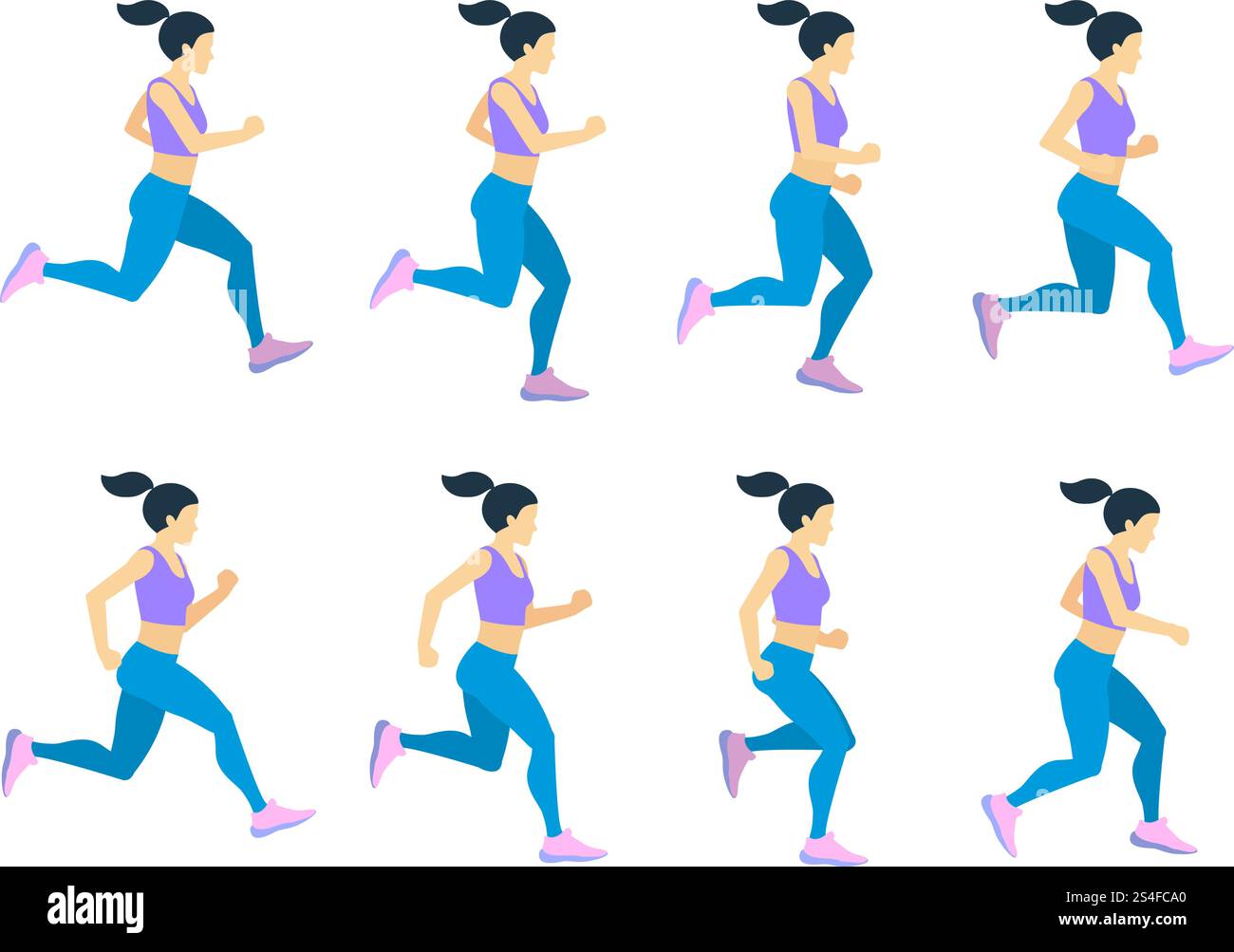 Running girl young female athlete in tracksuit. Vector set of animation ...