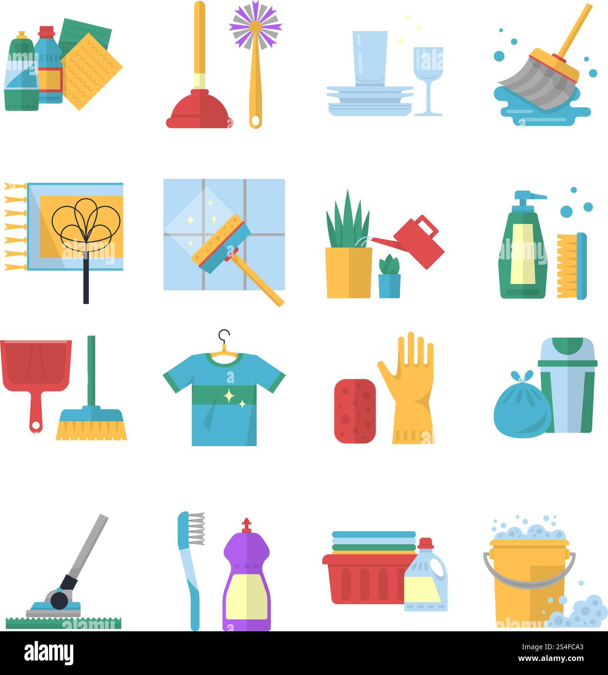 Vector symbols of cleaning services in cartoon style. Brush, dust and ...