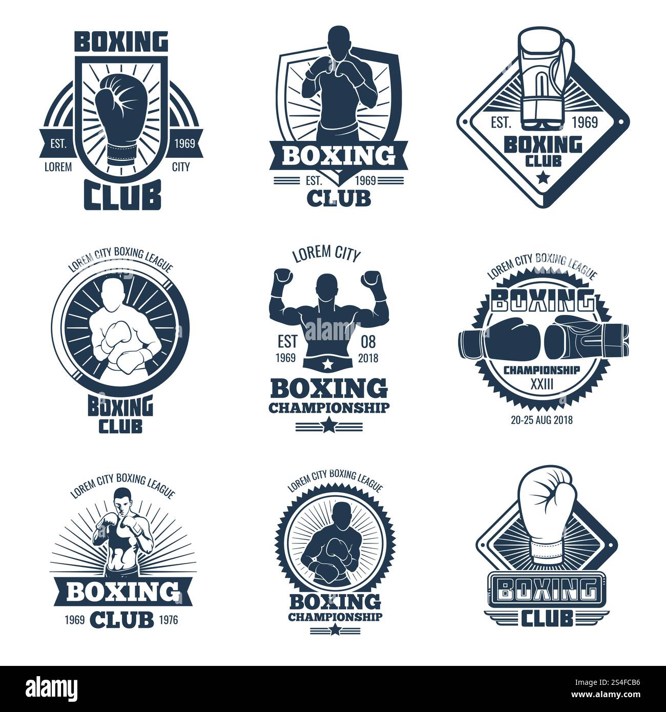 Vintage boxing sports club vector labels and badges. Emblem with boxer ...