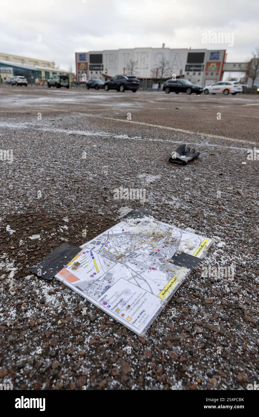 12 January 2025, Saxony, Riesa: A map of Riesa with the police ...