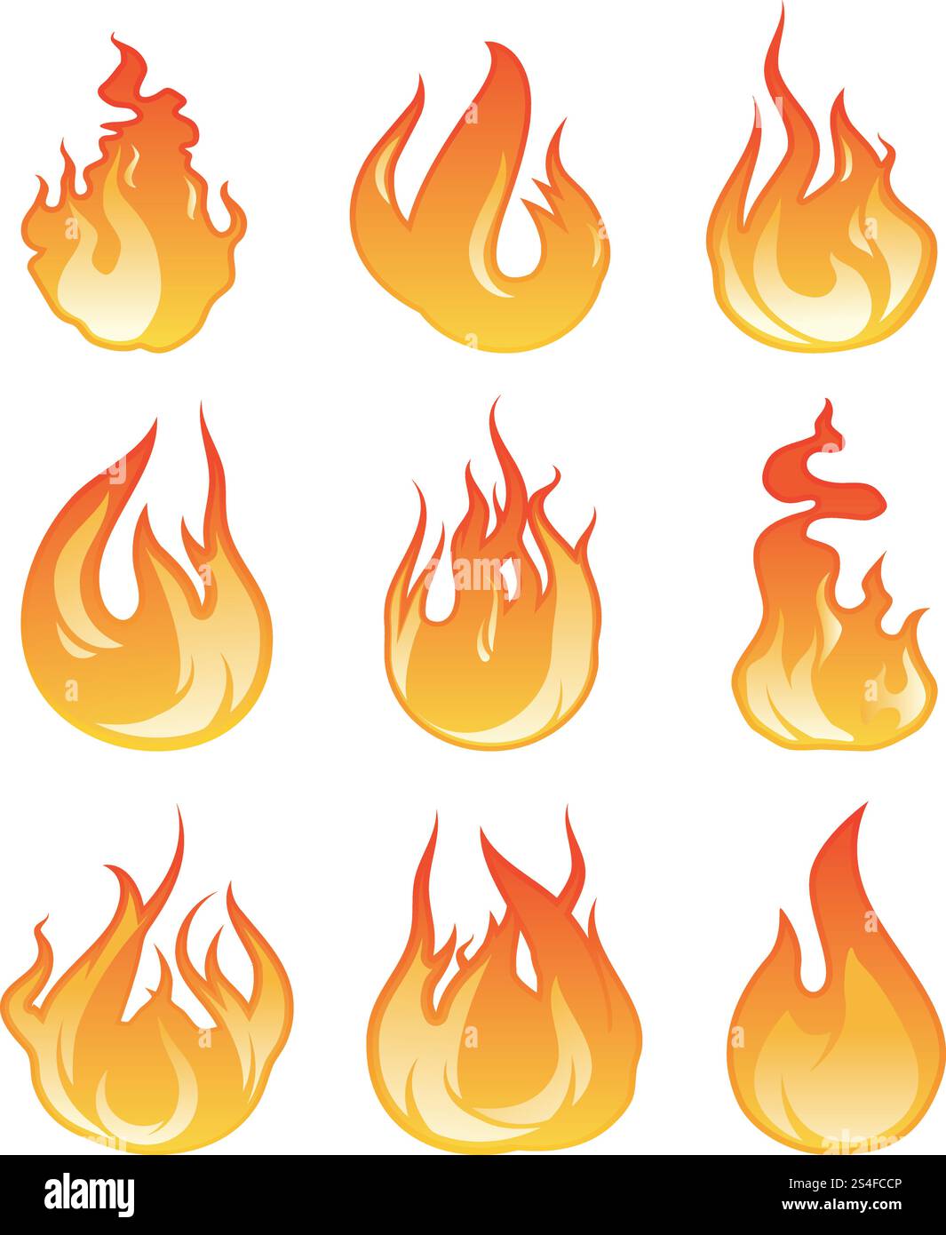 Cartoon flame set. Vector illustration of fire flaming. Energy hot fire ...